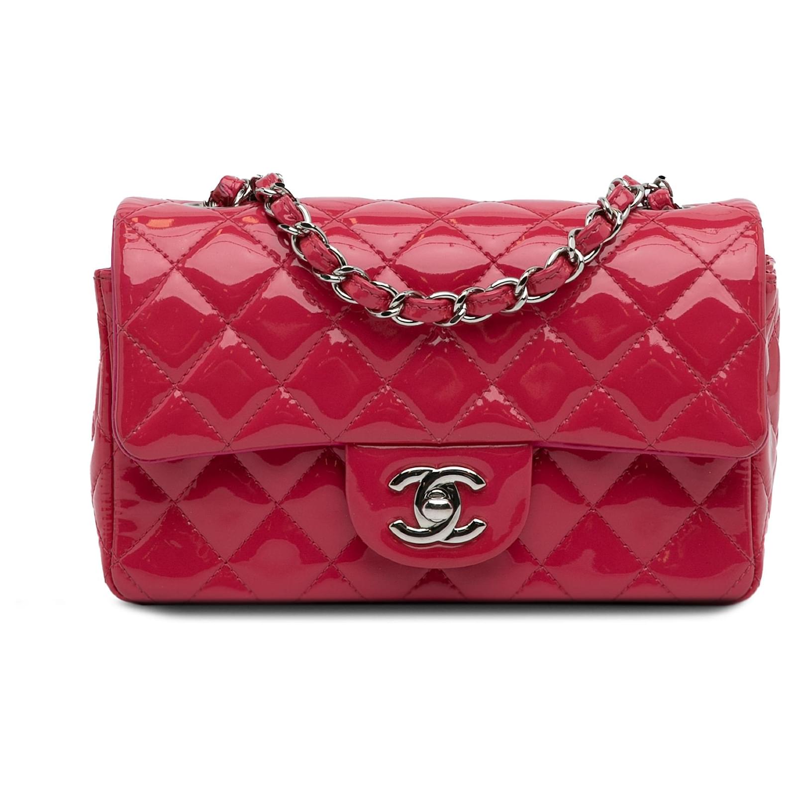 Chanel Red Mini Classic Patent Rectangular Single Flap Leather Patent ...