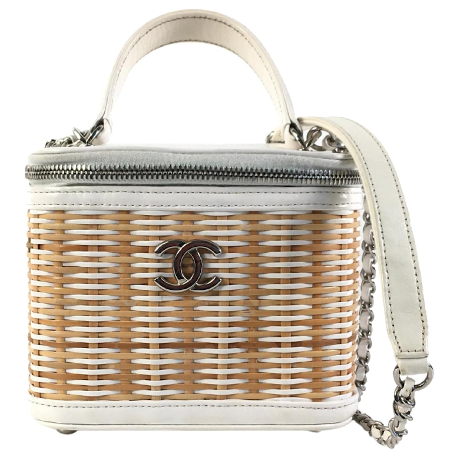 Chanel Brown Take Away Wicker Vanity Case Beige Leather Pony-style ...