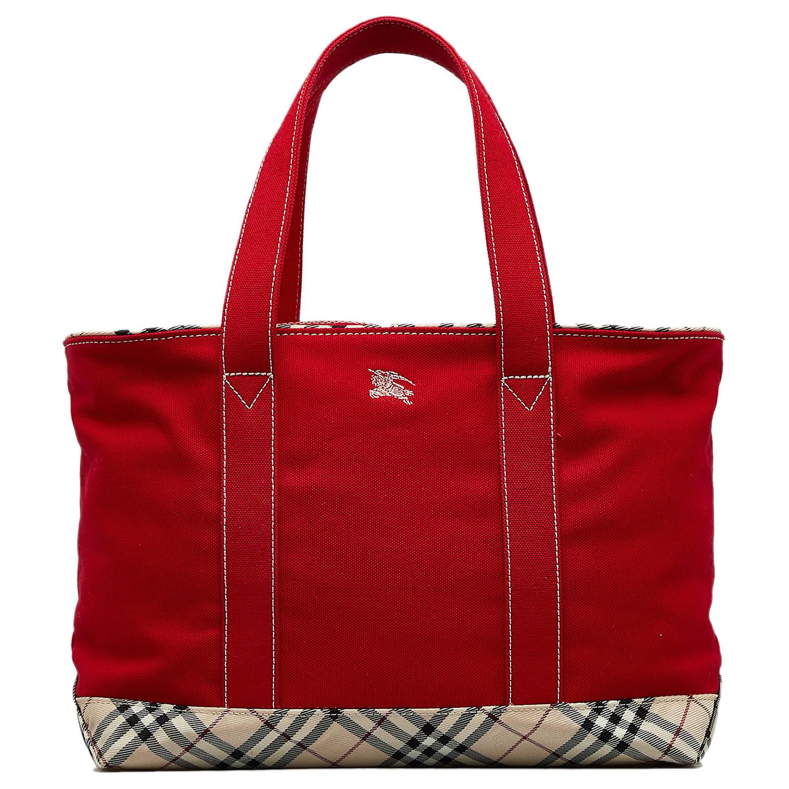 Burberry Red Nova Check Canvas and Denim Tote Cloth ref.1204031 - Joli ...