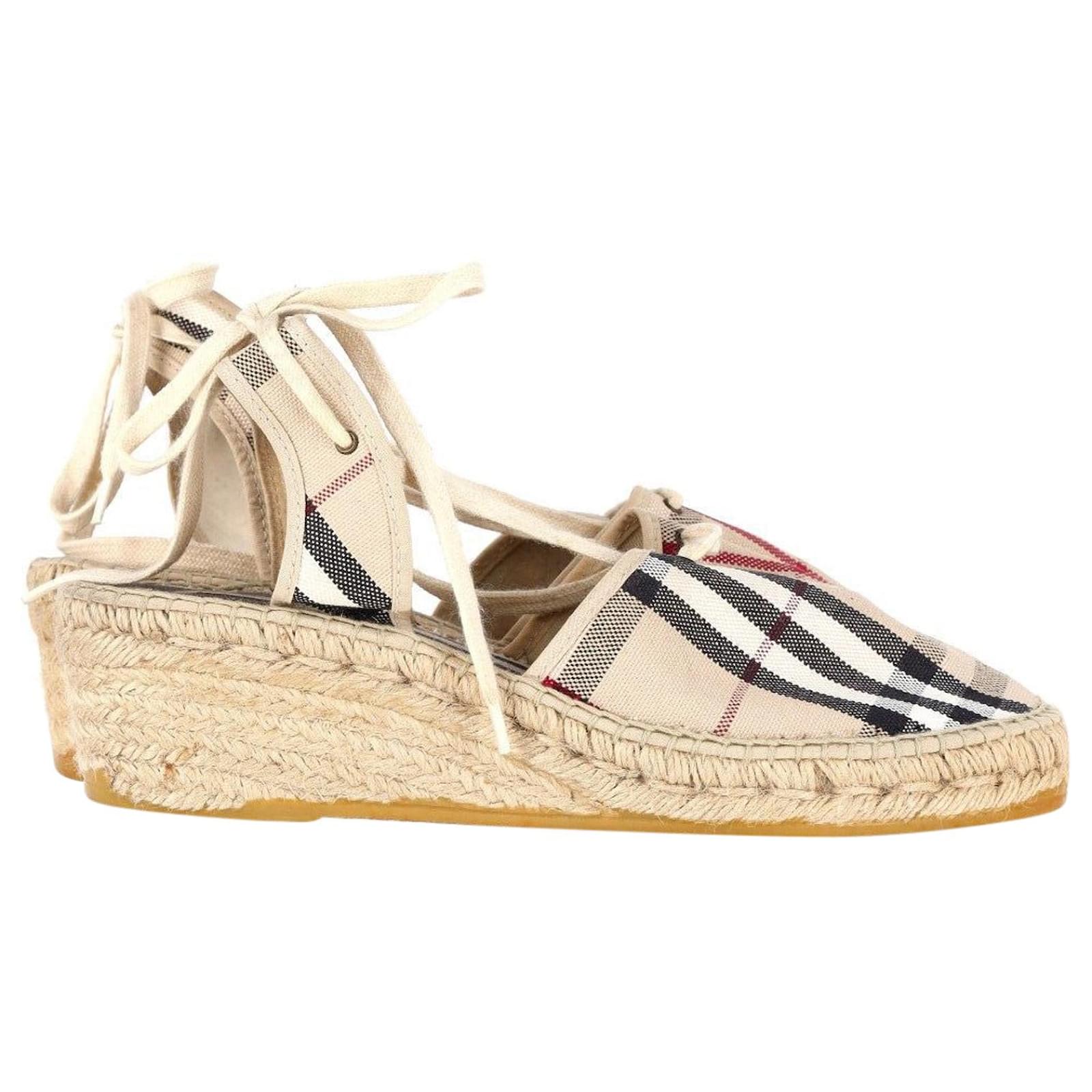 Burberry Nova Check Espadrille Wedge Sandals in Beige Canvas Cloth ref ...