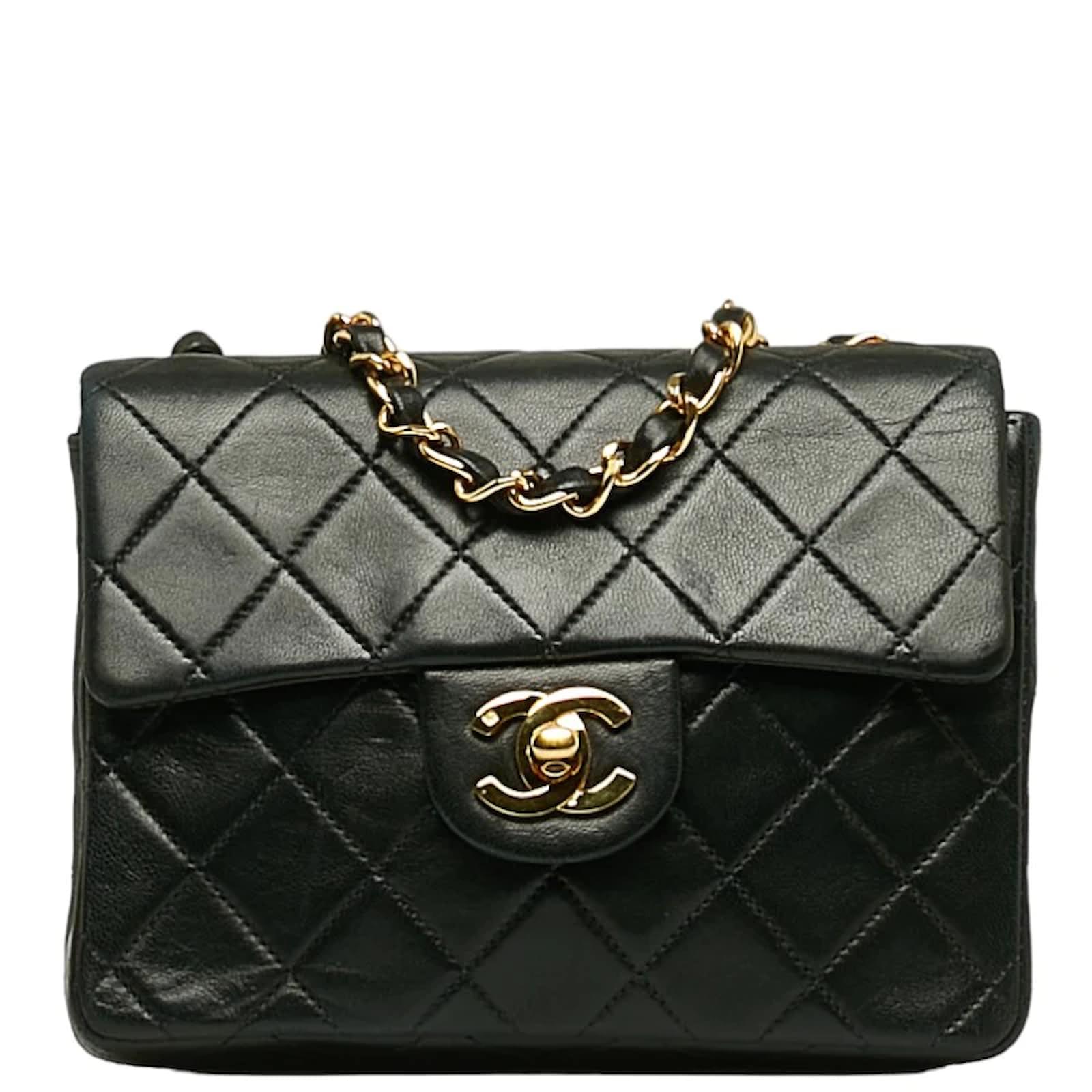 Chanel CC Mini Classic Square Single Flap Black Leather Lambskin ref ...