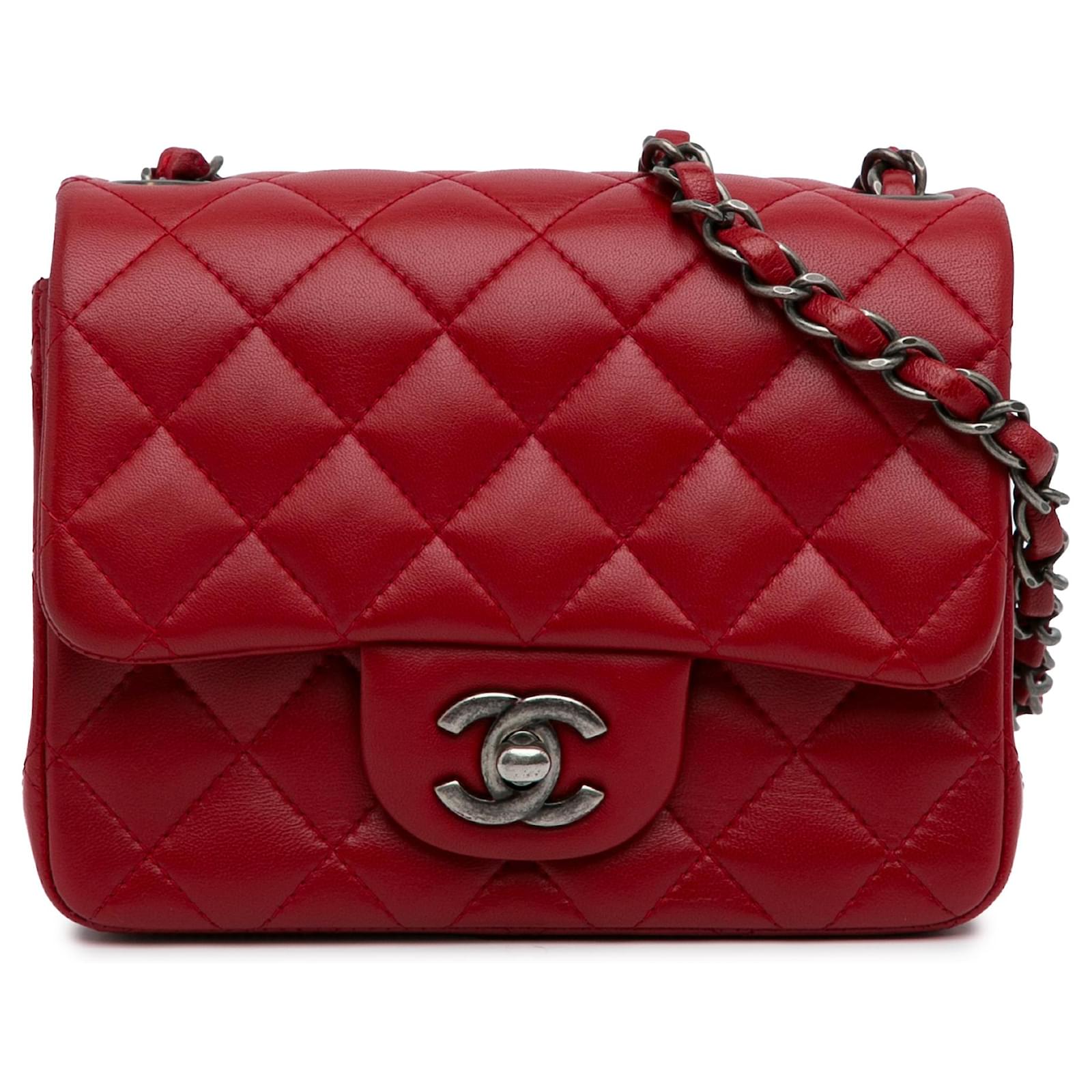 Chanel Red Mini Classic Lambskin Square Flap Leather ref.1202752 - Joli ...