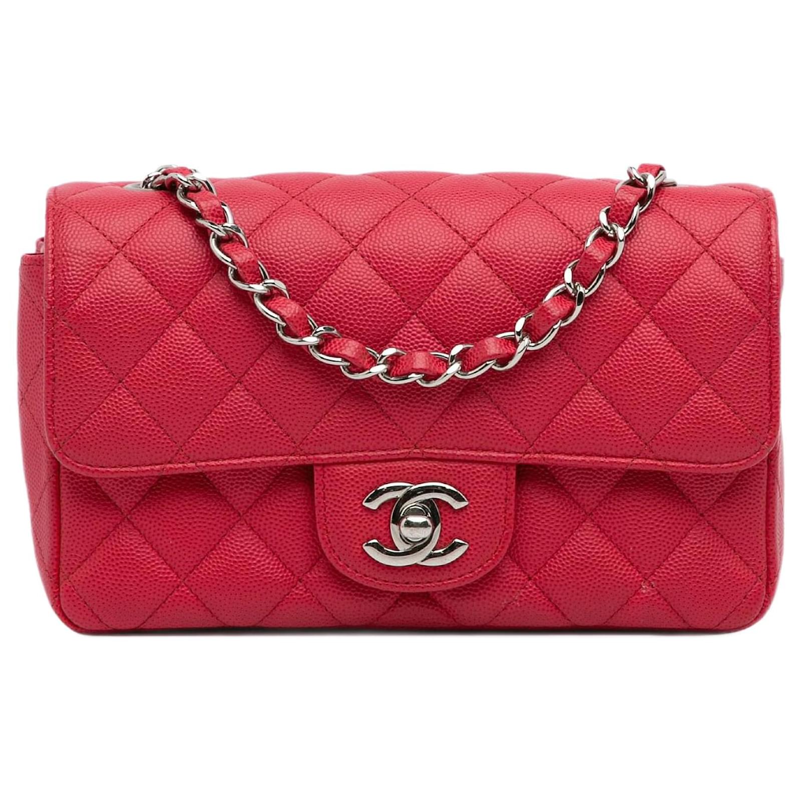 Chanel Pink Mini Classic Caviar Rectangular Single Flap Leather ref ...