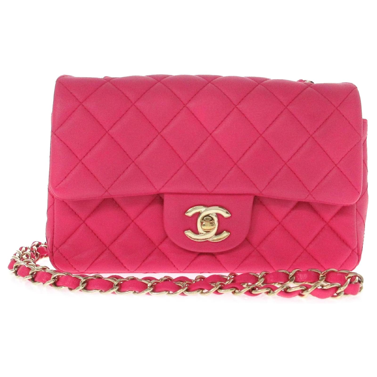 Chanel Pink Mini Classic Lambskin Rectangular Single Flap Leather ref ...
