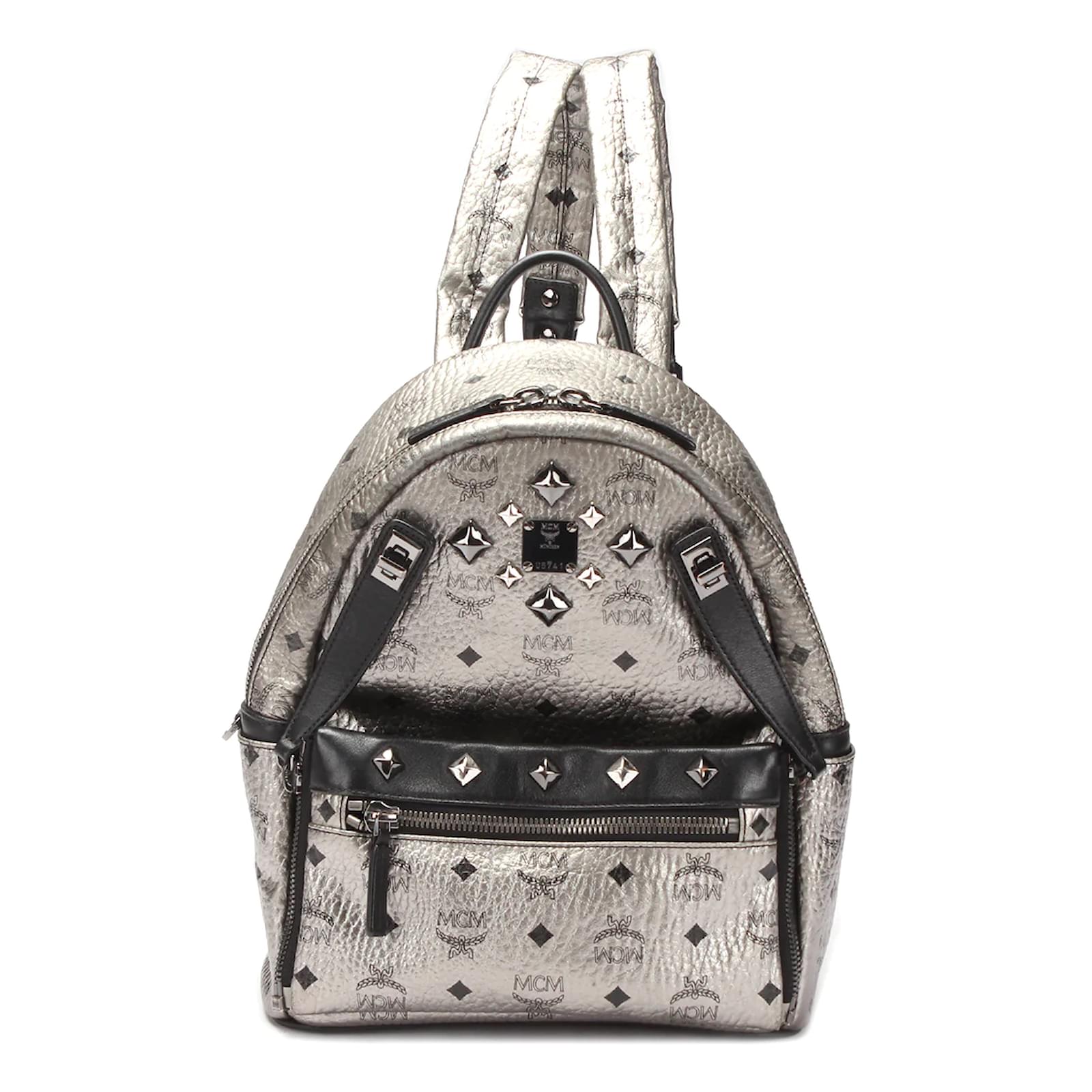 MCM Visetos Stark Backpack Leather Backpack in Fair condition Grey ref ...