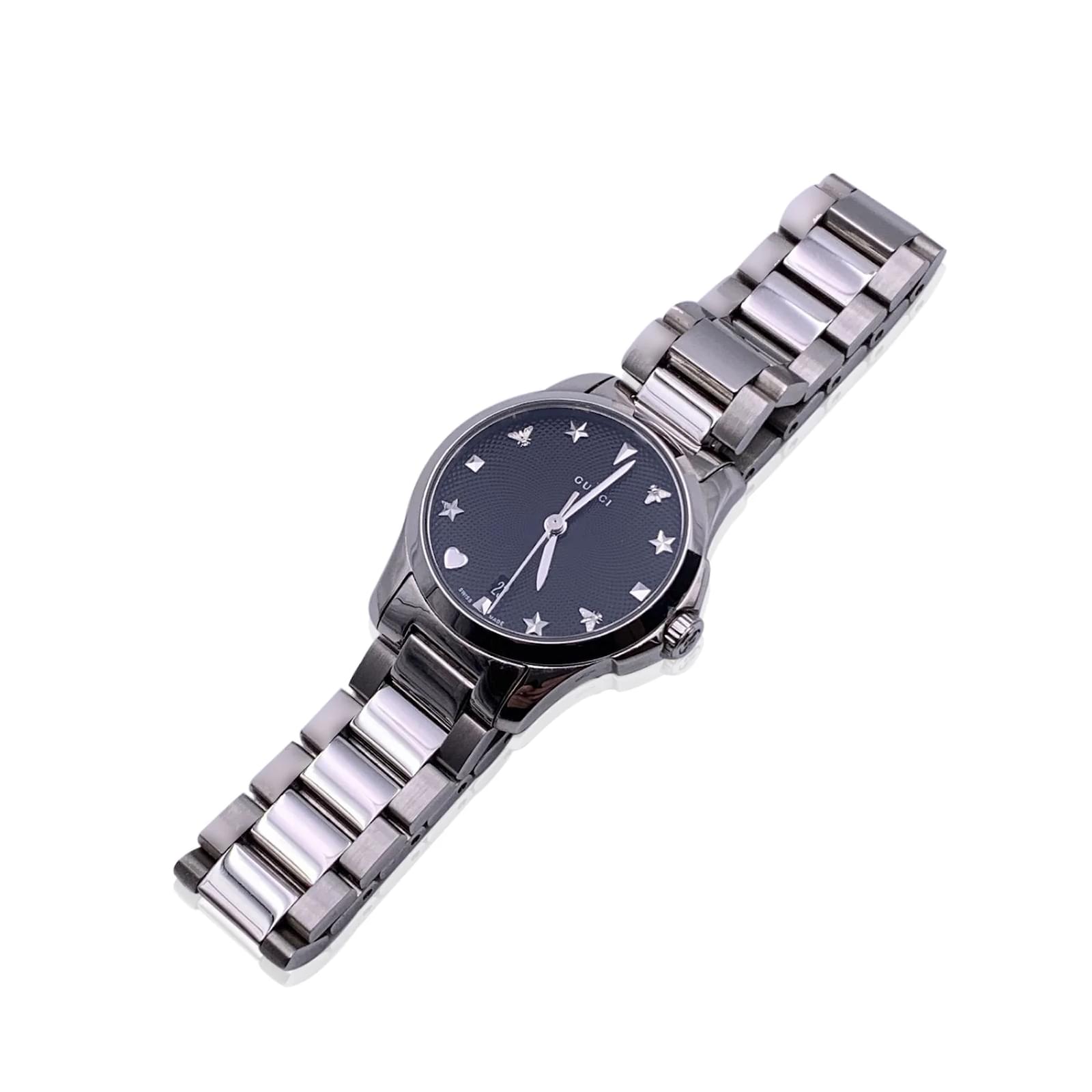Gucci G-Timeless Slim Stainless Steel 126.5 Black Dial Watch Silvery ...