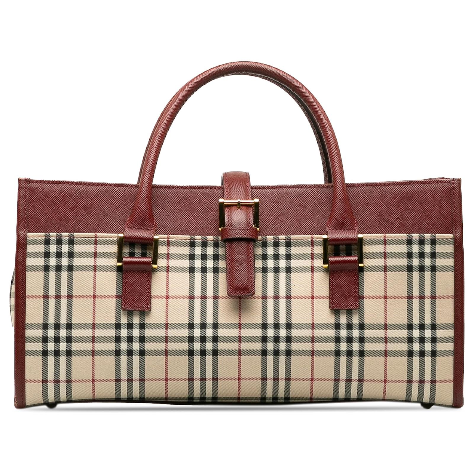 Burberry Brown House Check Handbag Beige Leather Cloth Pony-style ...