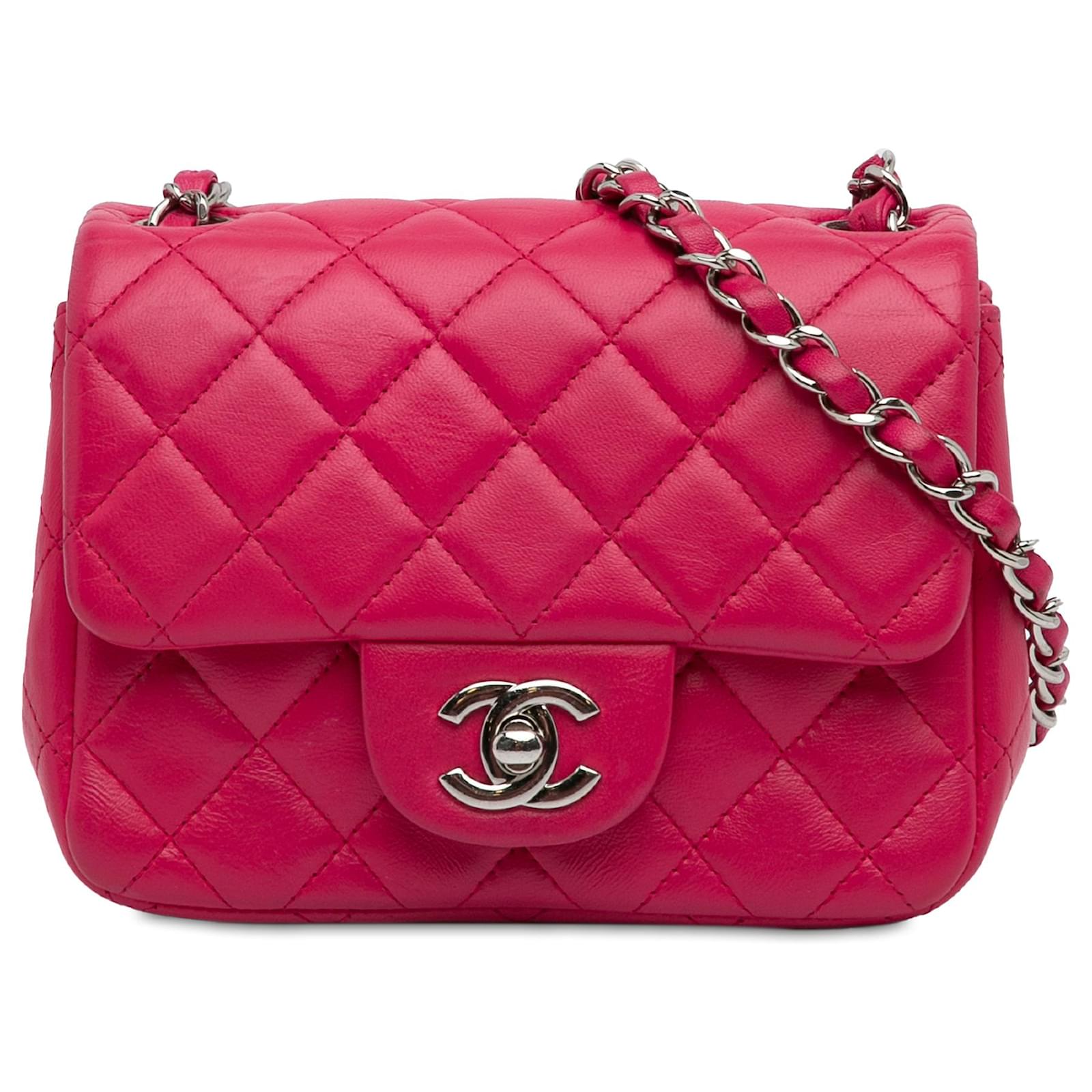 Chanel Pink Mini Classic Lambskin Square Single Flap Leather ref ...