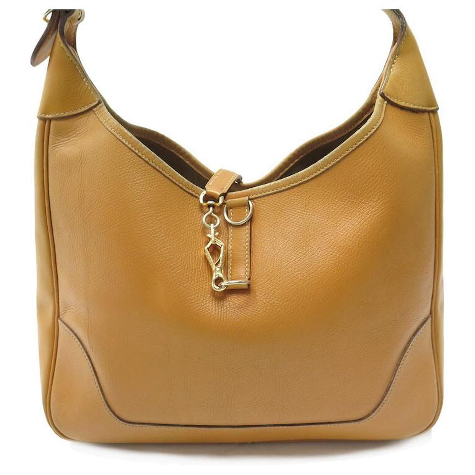 Hermès VINTAGE HERMES TRIM HANDBAG 31 COURCHEVEL GOLD LEATHER HANDBAG ...
