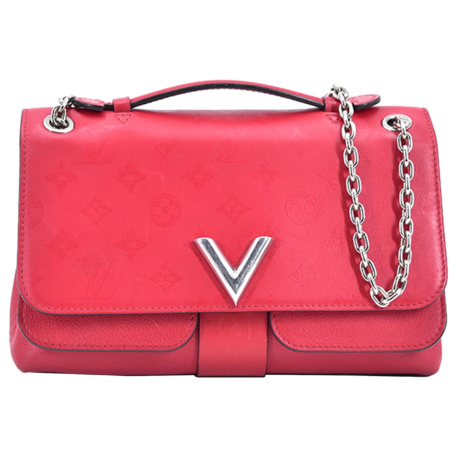 Louis Vuitton Red Monogram Cuir Plume Ecume Very Chain Bag Leather Pony ...