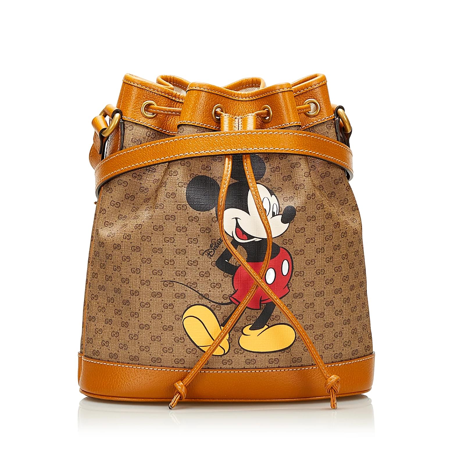 Brown Gucci Mini GG Supreme Mickey Mouse Bucket Bag Leather ref.1213565 ...