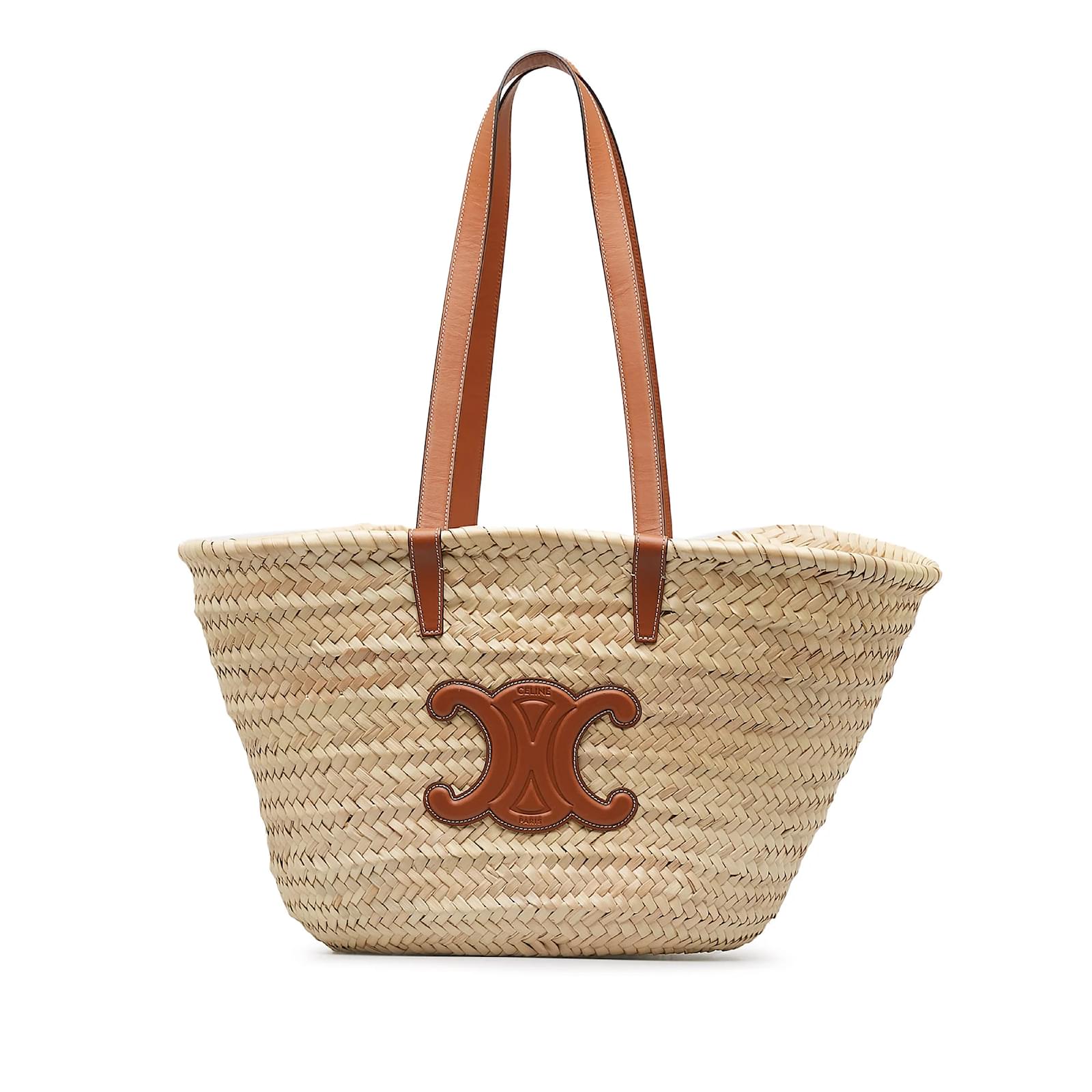 Céline Beige Celine Medium Raffia Classic Panier Tote Leather ref ...
