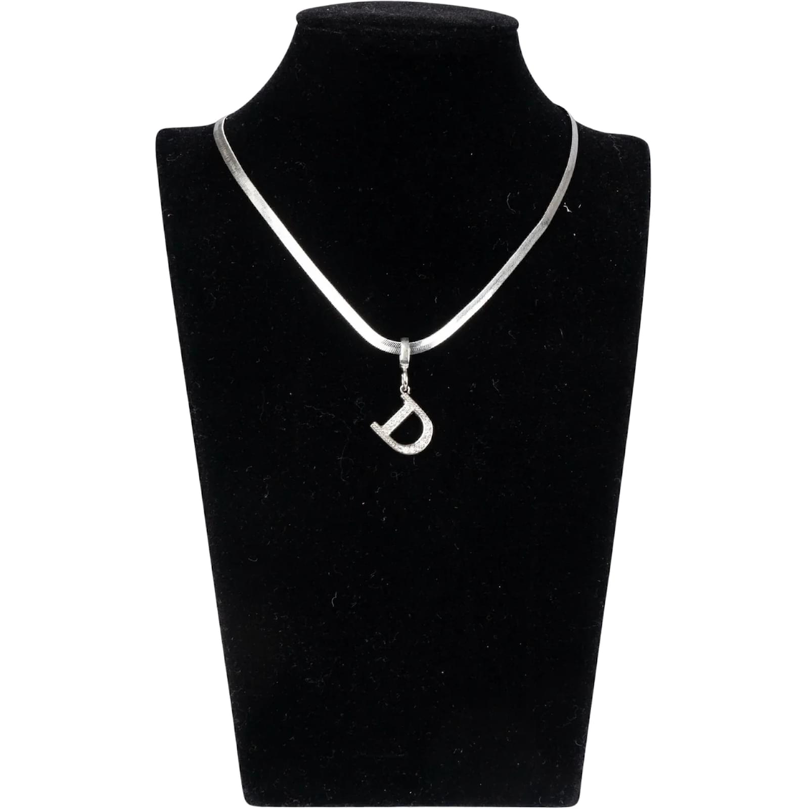 Christian Dior Silver Crystal D Necklace Silvery Metal ref.1215137 ...
