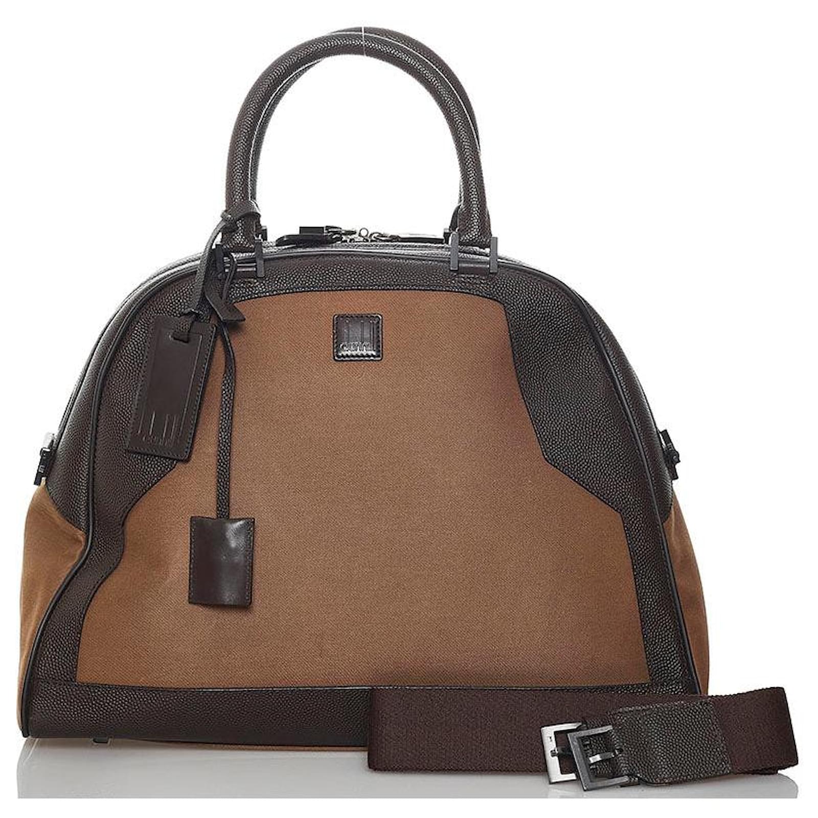 Alfred Dunhill Dunhill Canvas Leder Boston Reisetasche Braun Leinwand ref.1215865 Joli Closet