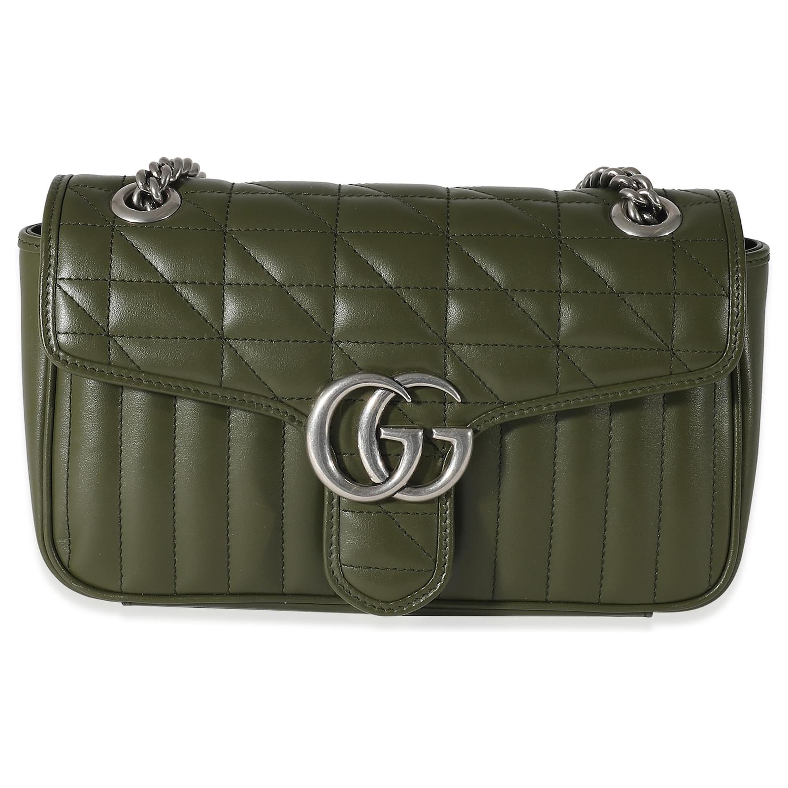 Gucci Forest Green Calfskin Aria GG Small Marmont Bag Leather ref ...
