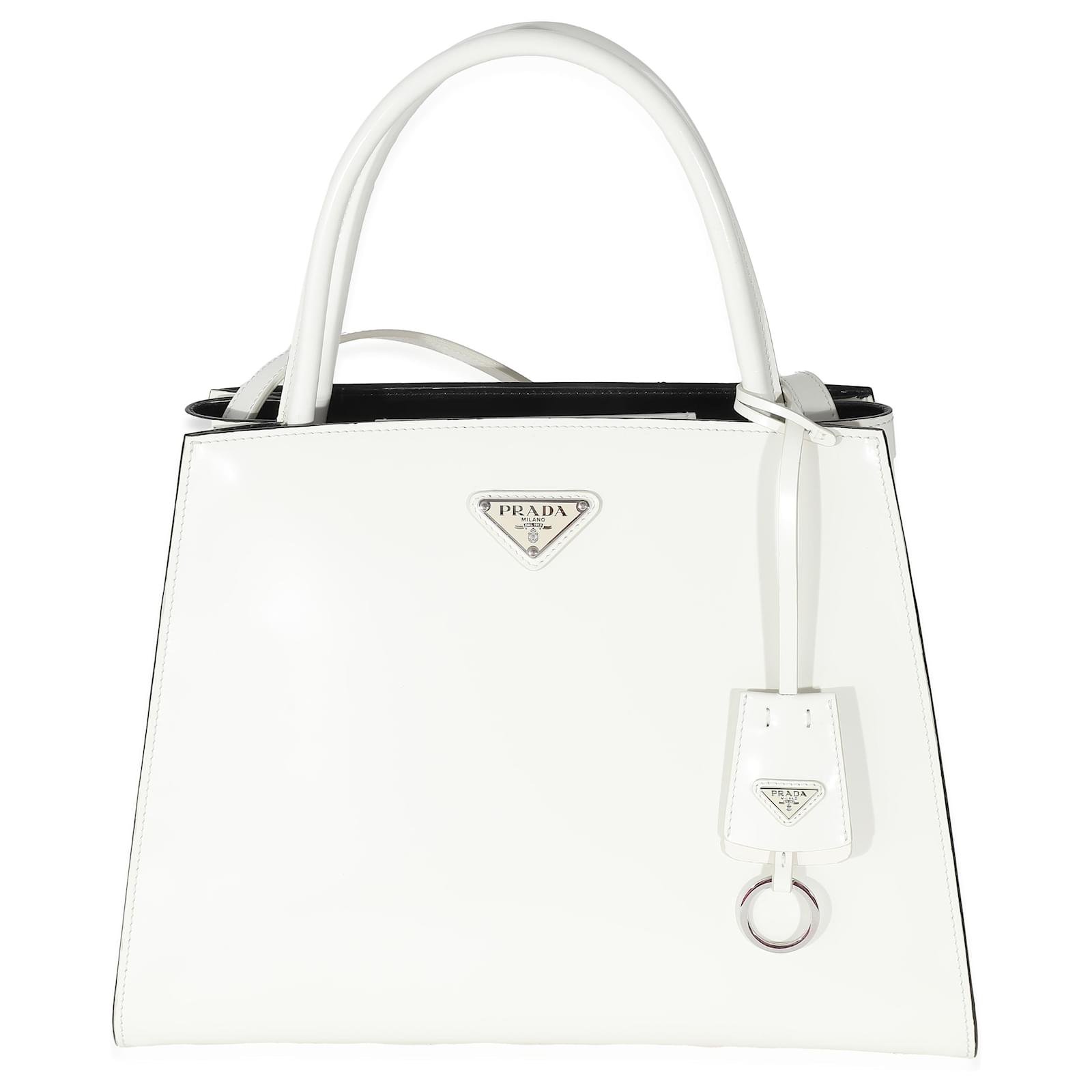 Prada White Leather Trapeze Logo Plaque Tote ref.1216229 - Joli Closet