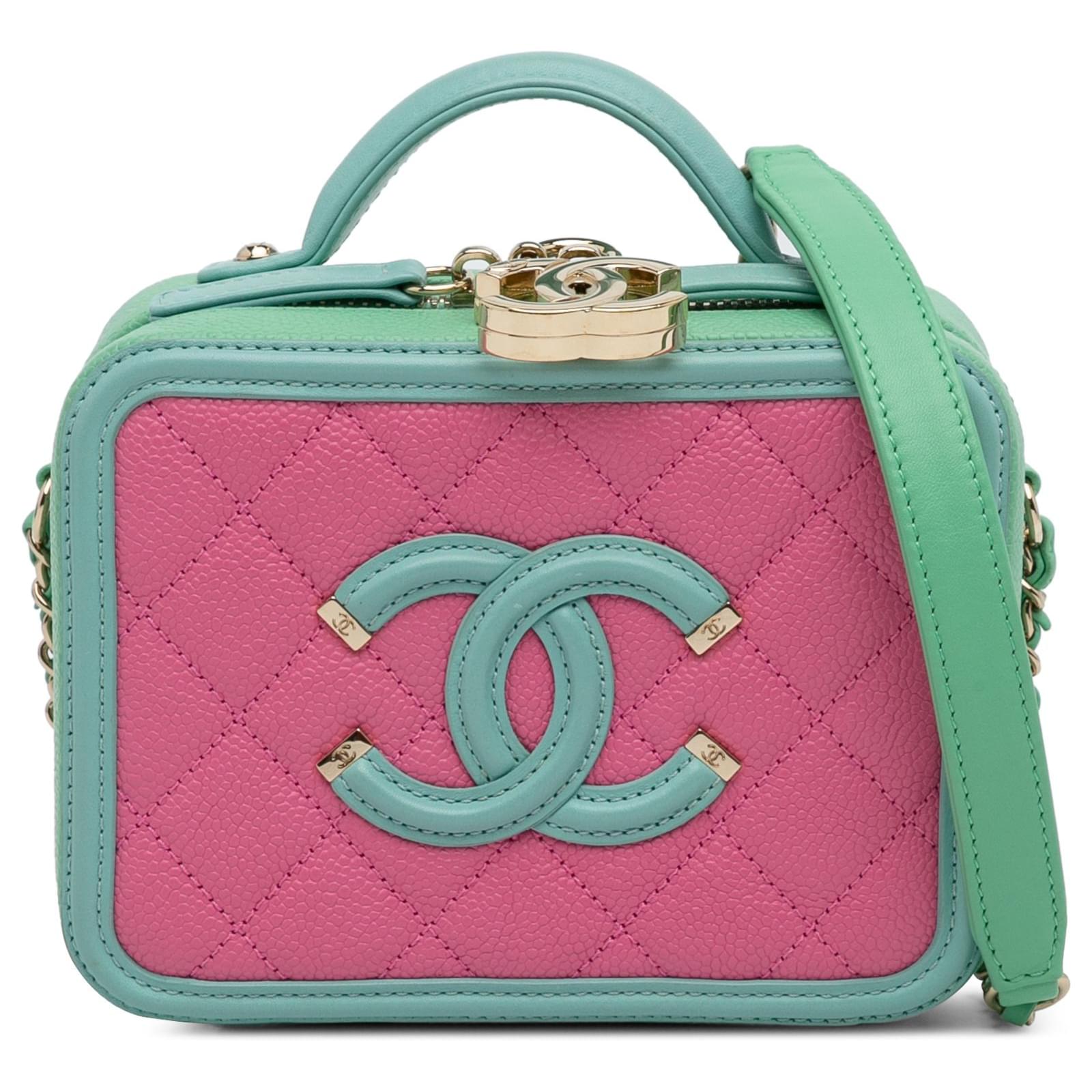 Chanel Pink Small Caviar CC Filigree Vanity Bag Green Leather ref ...