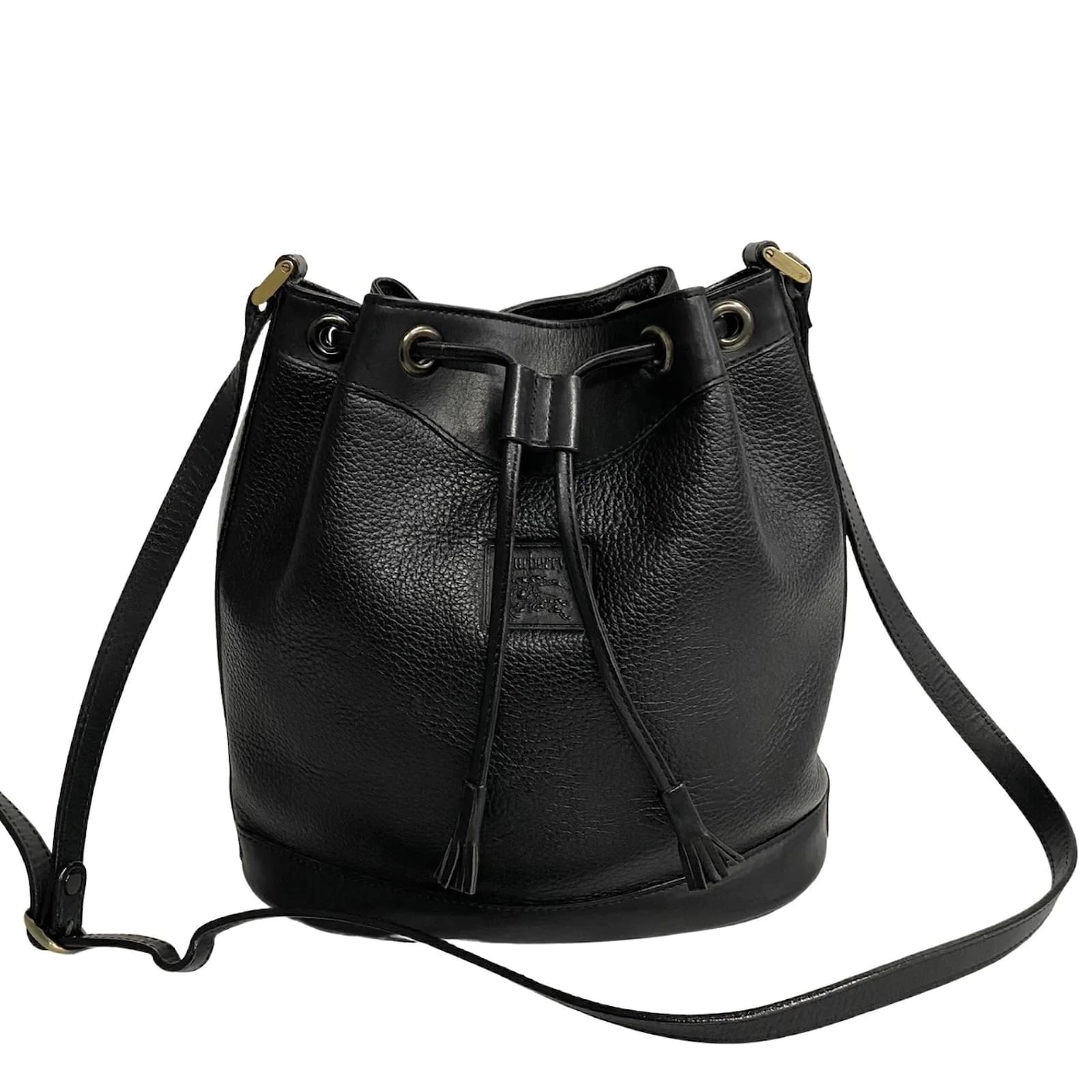Burberry Leather Drawstring Bucket Bag Black Pony-style calfskin ref ...