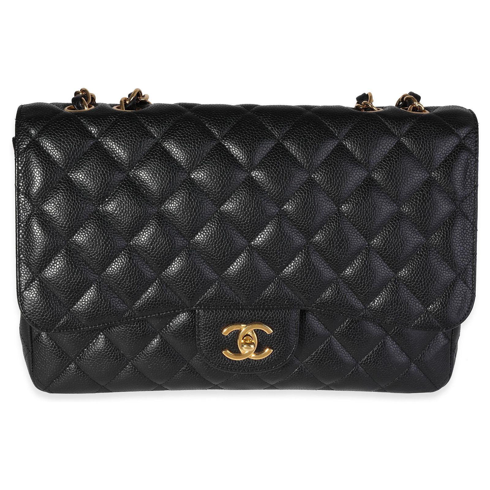 Timeless Chanel Black Quilted Caviar Jumbo Classic Single Flap Handbag ...
