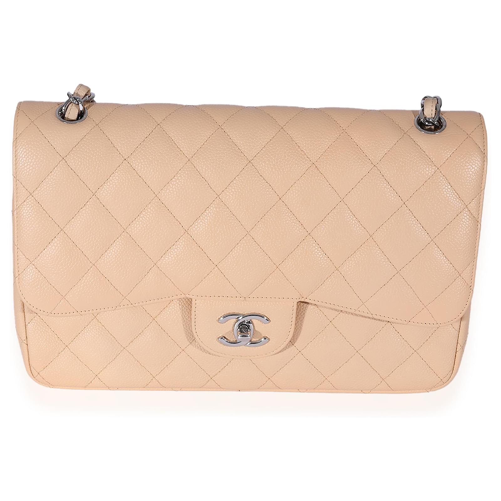 Timeless Chanel Beige Quilted Caviar Jumbo Classic Double Flap Bag ...