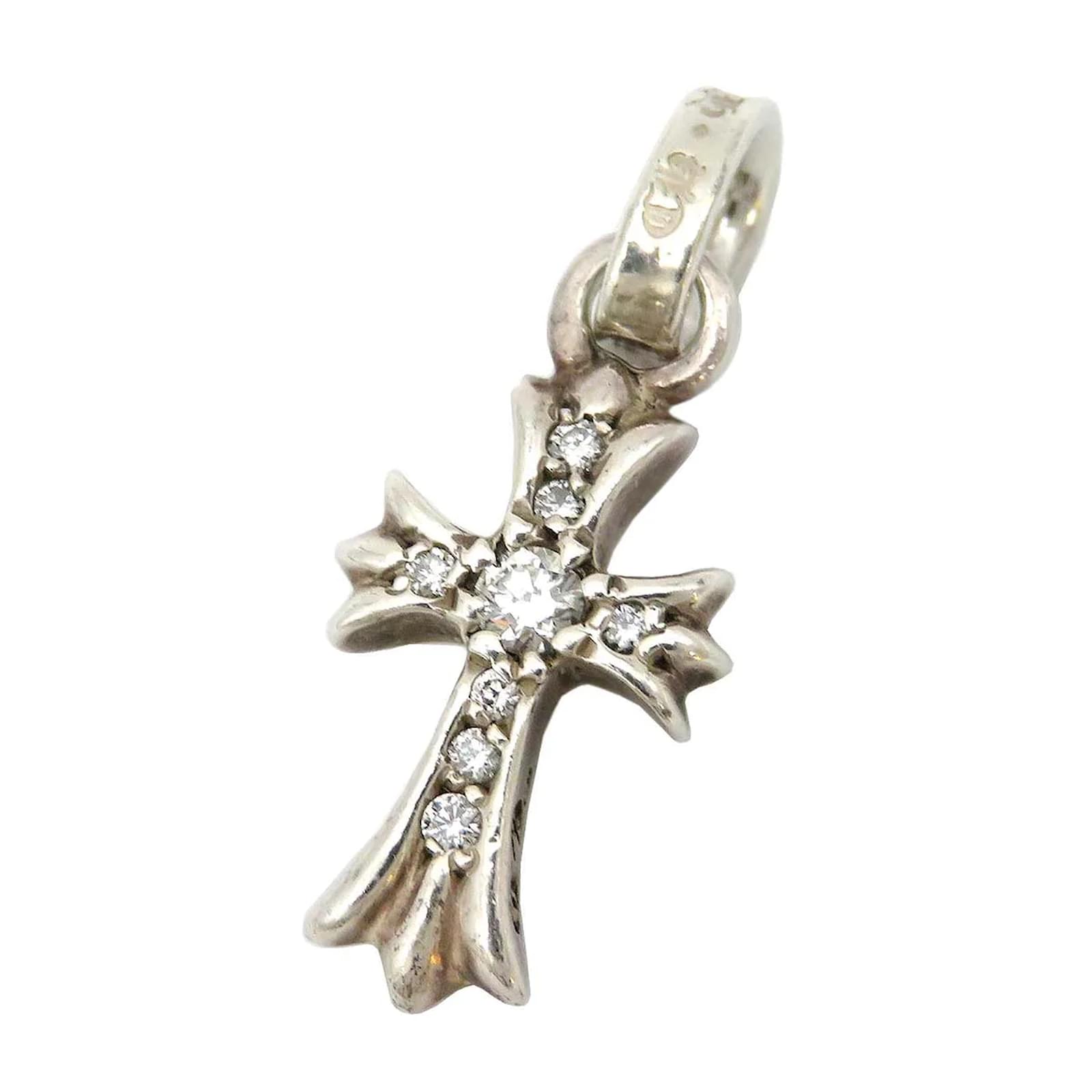 Chrome Hearts Diamond Cross Silver Pendant Silvery Metal ref.1222222 ...