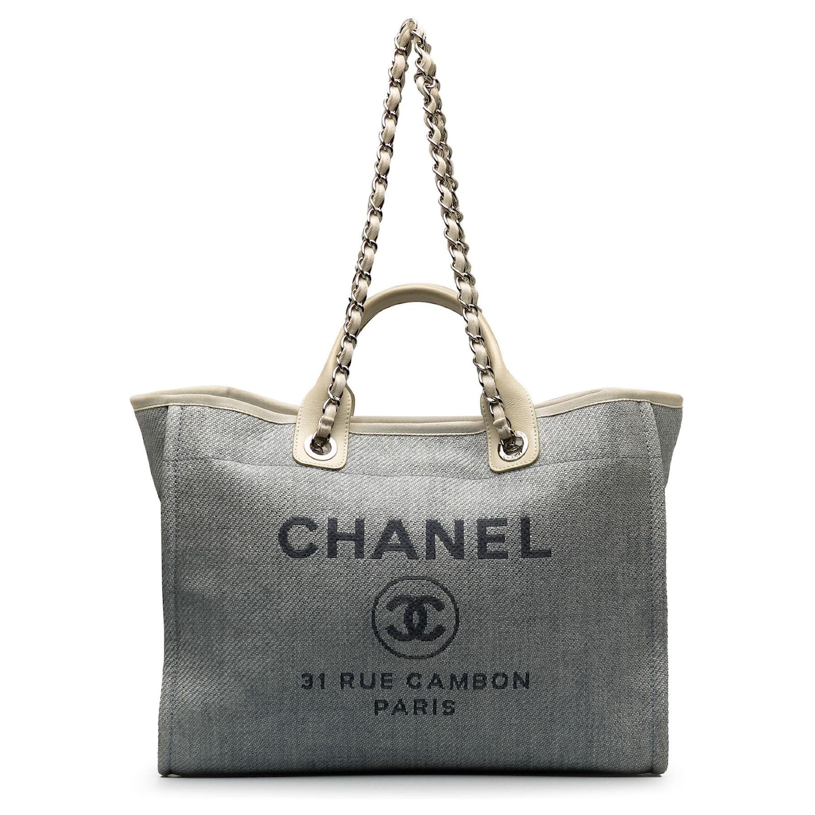 Chanel Blue Large Woven Raffia Deauville Satchel Brown Beige Leather ...