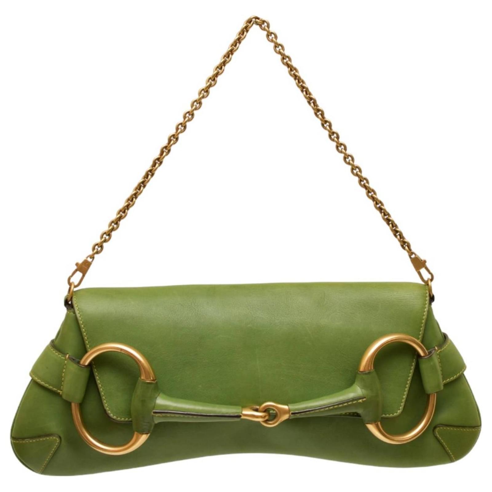Gucci Vintage Mob Wife Tom Ford Gucci green leather clutch horse-bit ...