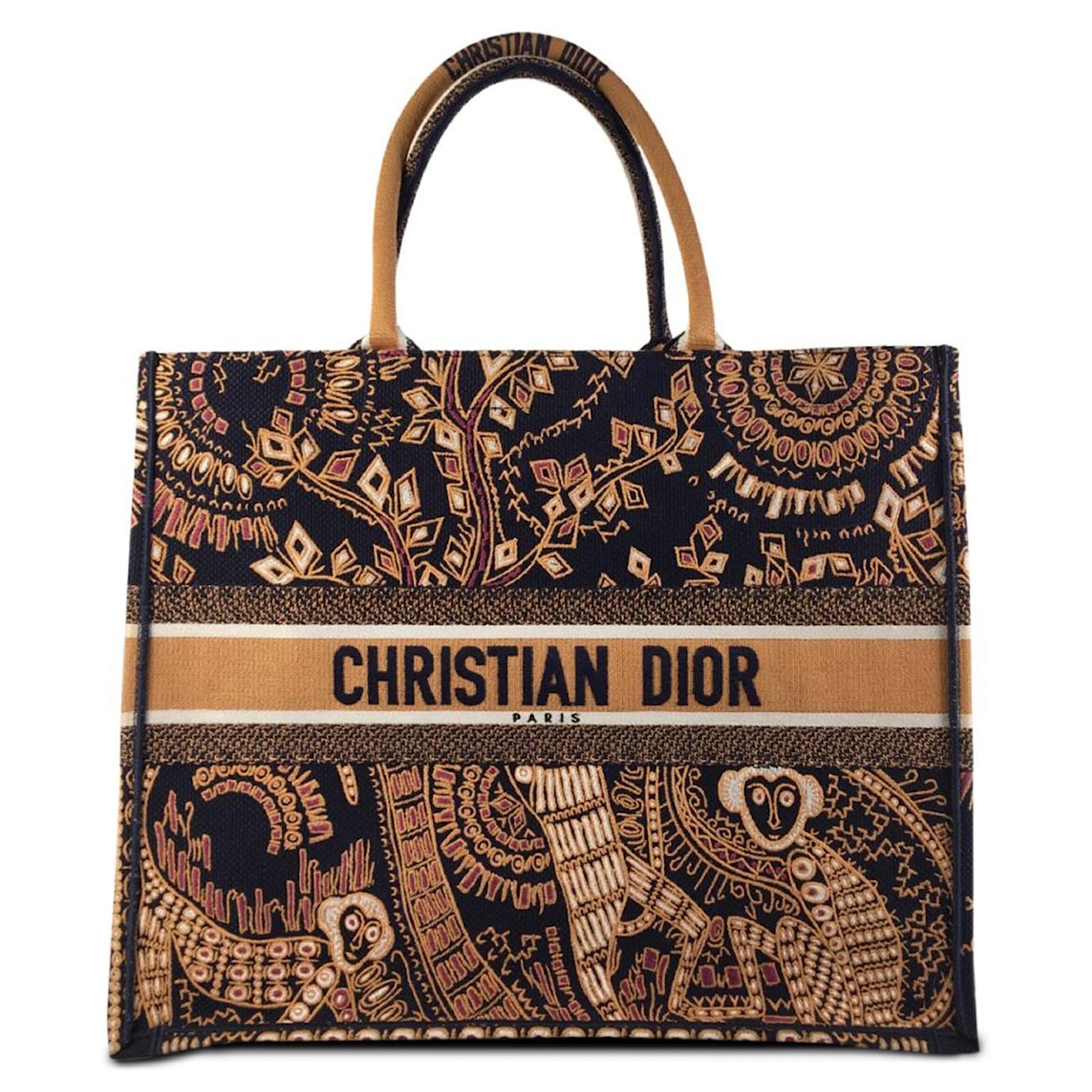 Grand cabas Dior Animals Monkey Book bleu Dior Toile Tissu Orange Bleu ...