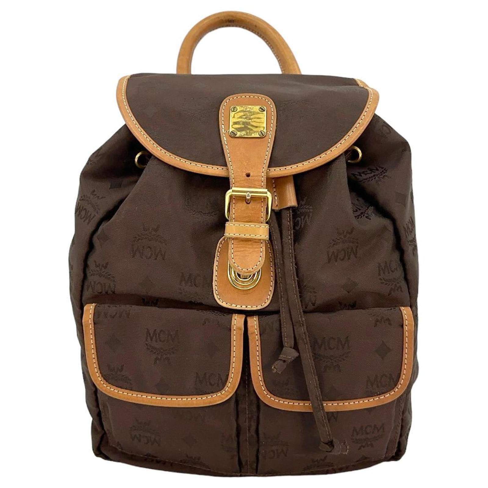 MCM Vintage Nylon Leather Backpack Small Backpack Brown Ultralight ...