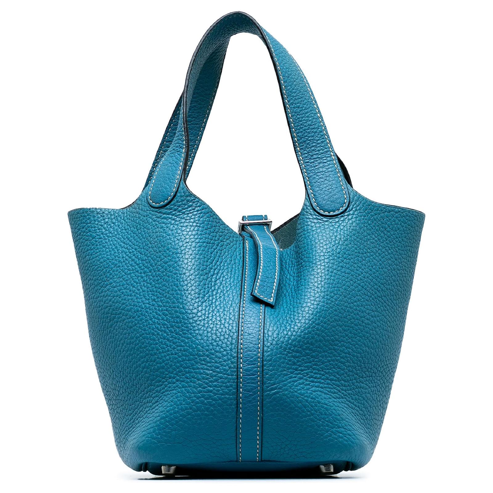 Hermès Hermes Blue Clemence Picotin Lock 18 Leather Pony-style calfskin ...