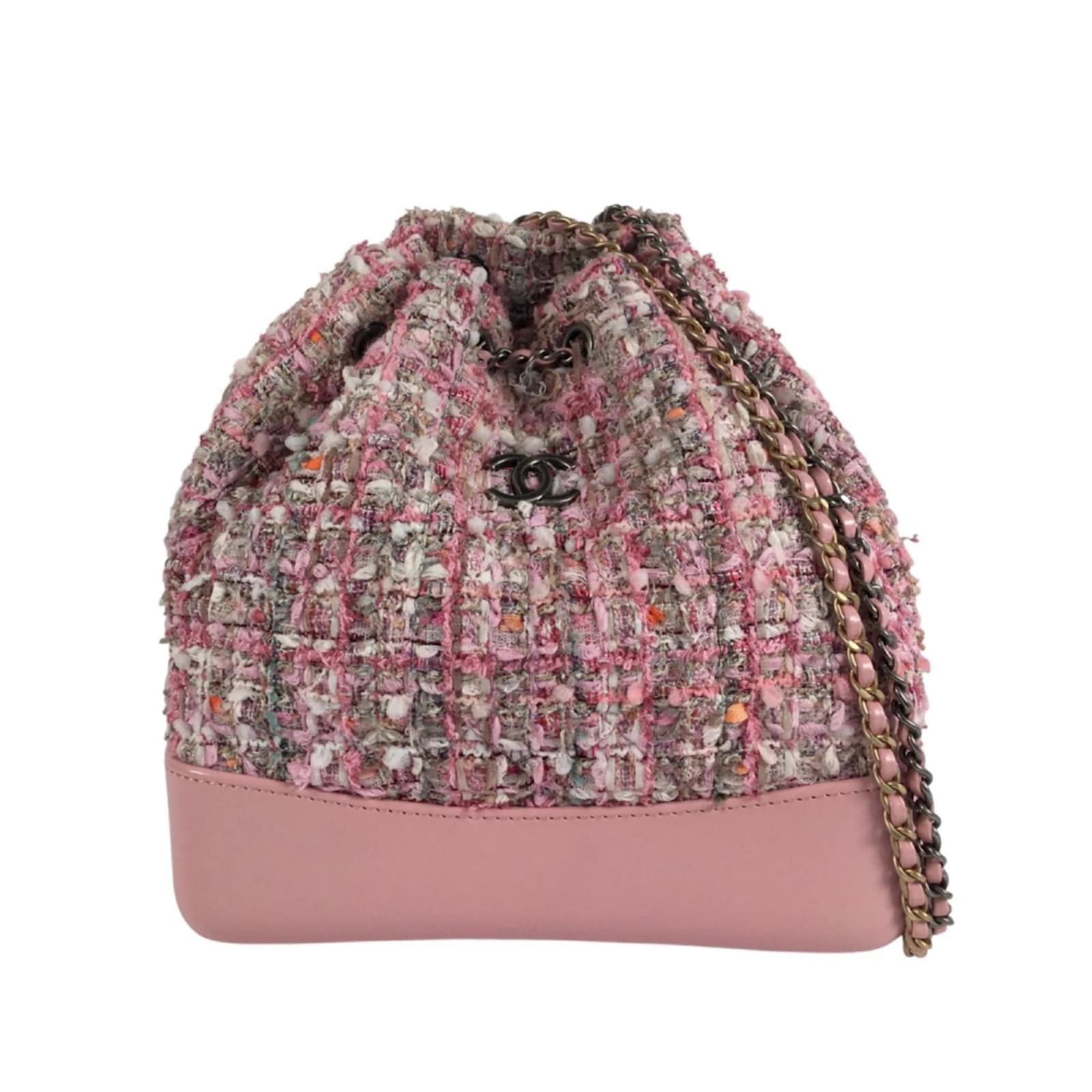 Pink Chanel Tweed Gabrielle Drawstring Backpack Leather ref.1238227 ...