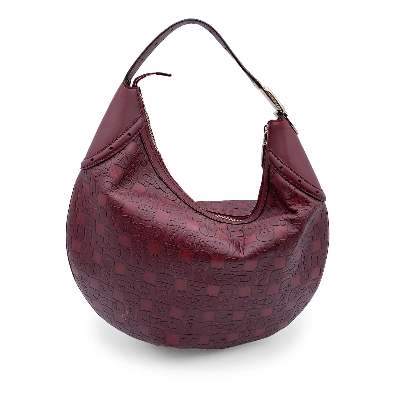 Gucci Burgundy Embossed Leather Glam Horsebit Hobo Shoulder Bag Dark ...