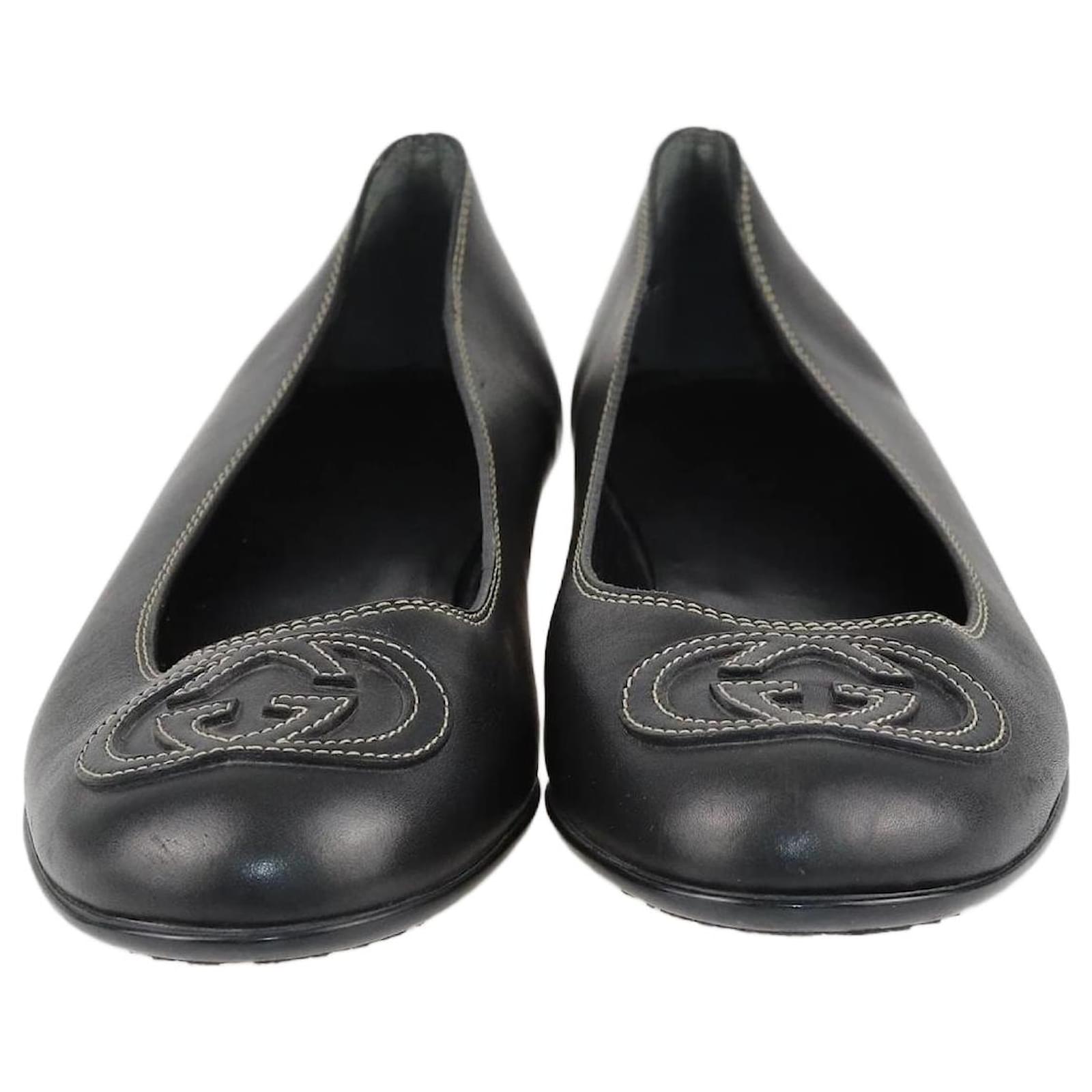 Gucci Black Gg Interlocking Ballerina Flats Leather ref.1243249 - Joli ...