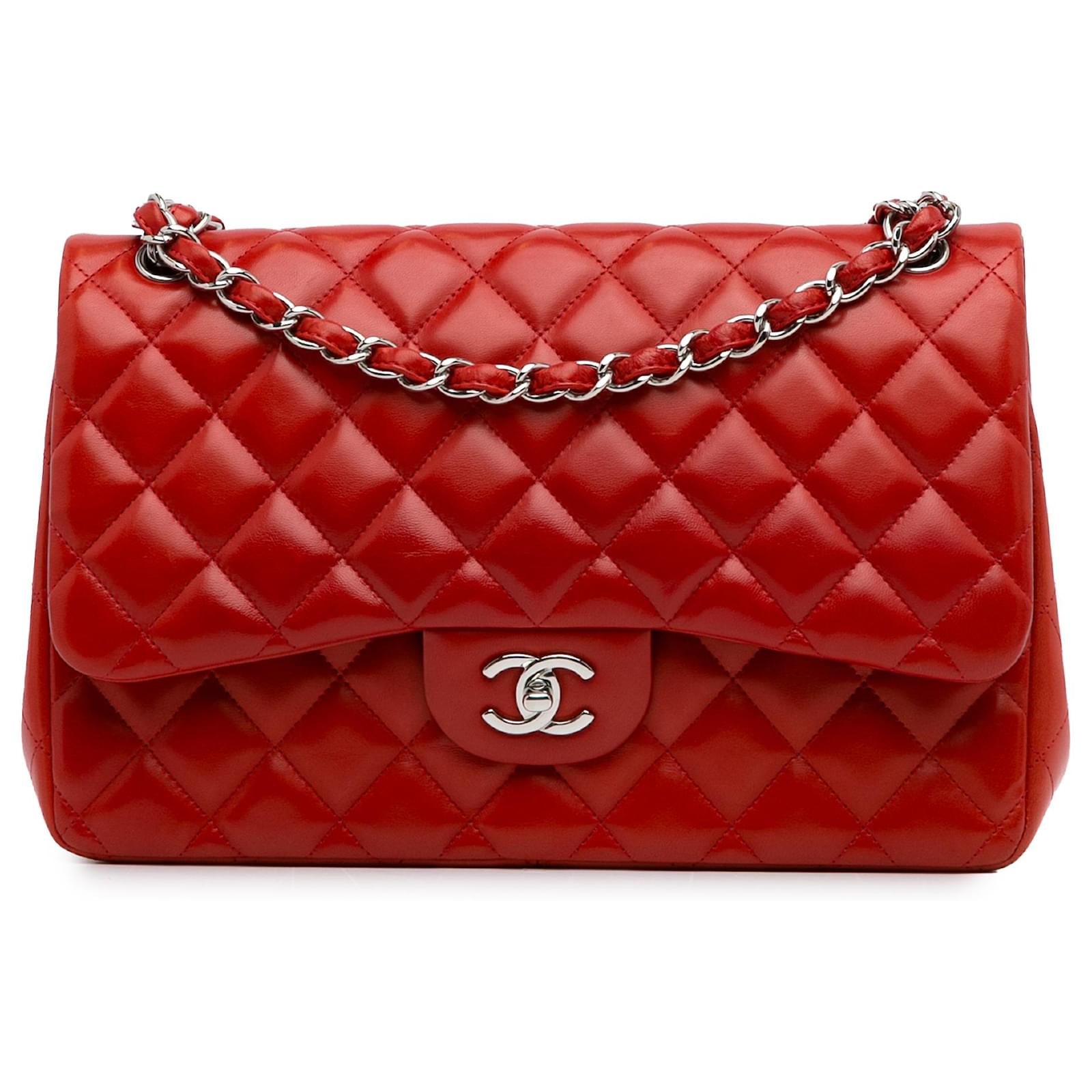 Chanel Red Jumbo Classic Lambskin Double Flap Leather ref.JC1246959 ...