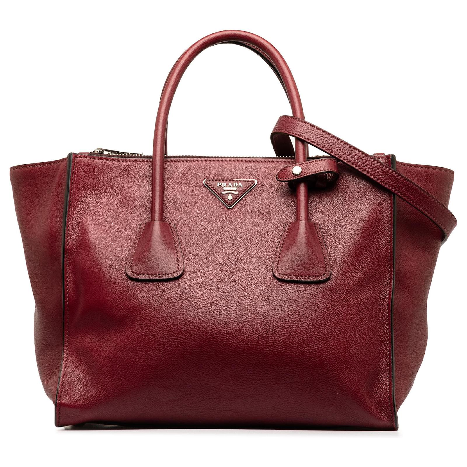 Prada Red Glace Calf Twin Pocket Satchel Dark red Leather Pony-style ...