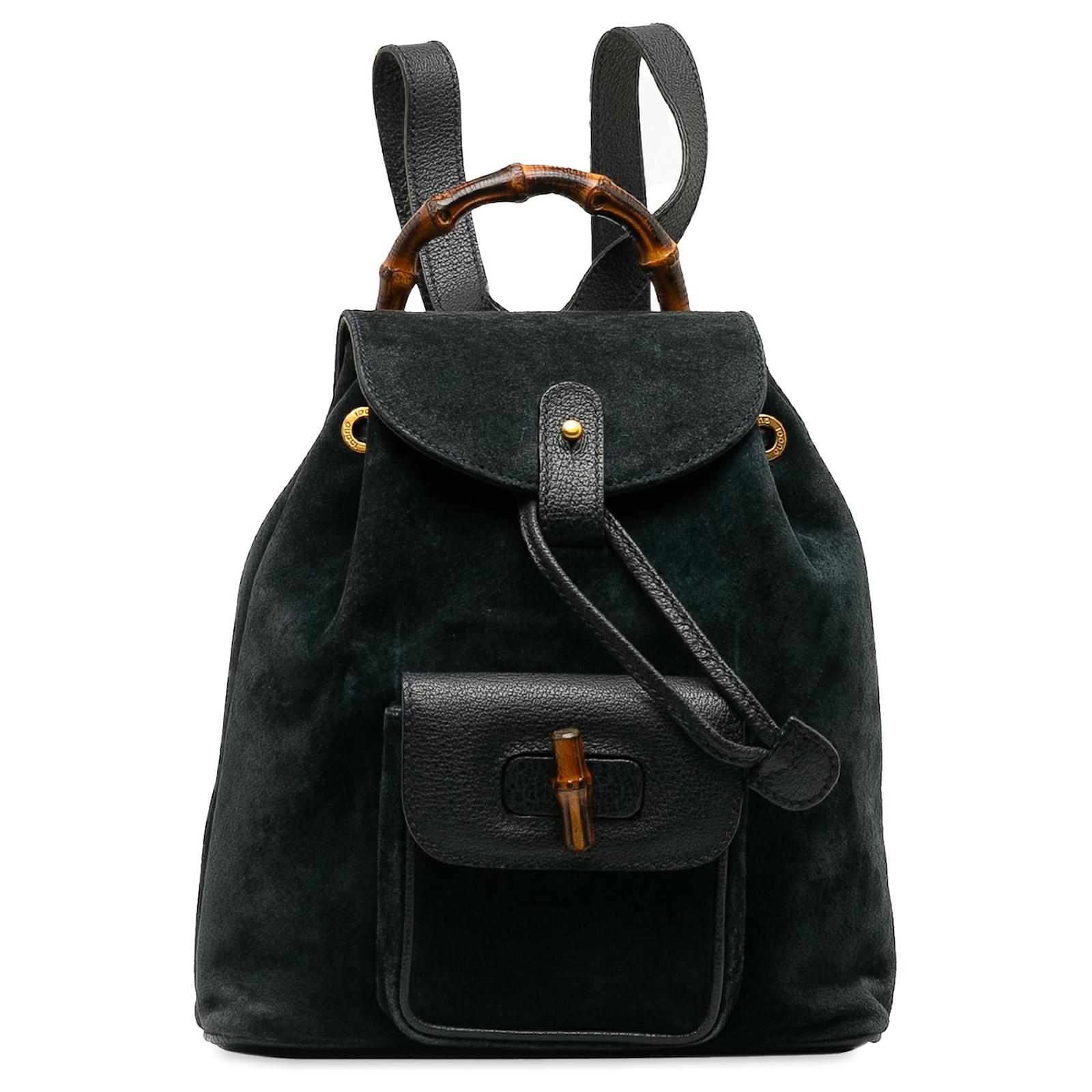 Gucci Black Bamboo Suede Backpack Leather Pony-style calfskin ref ...