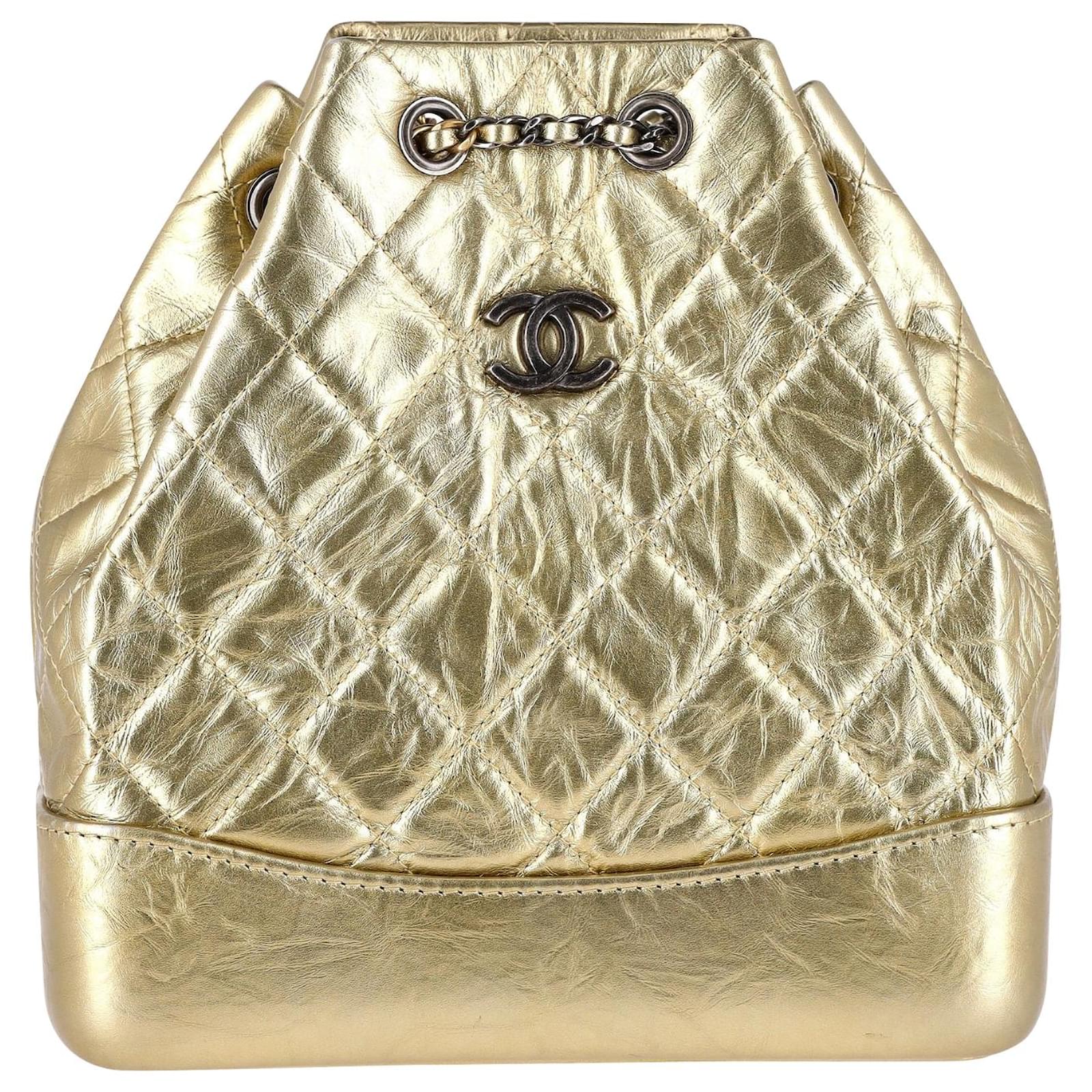 Chanel Metallic Quilted Gabrielle Small Backpack in Gold calf leather ...