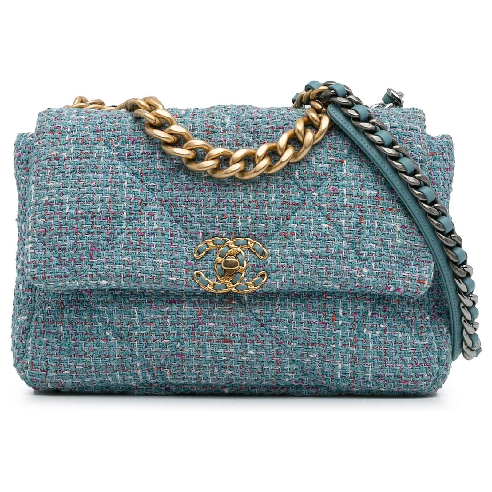 Chanel Blue Large Tweed 19 Flap Light blue Cloth ref.1253735 - Joli Closet