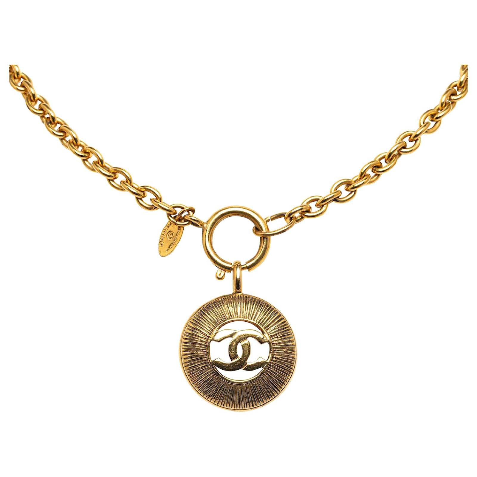 Chanel Gold CC Pendant Necklace Golden Metal Gold-plated ref.1253760 ...