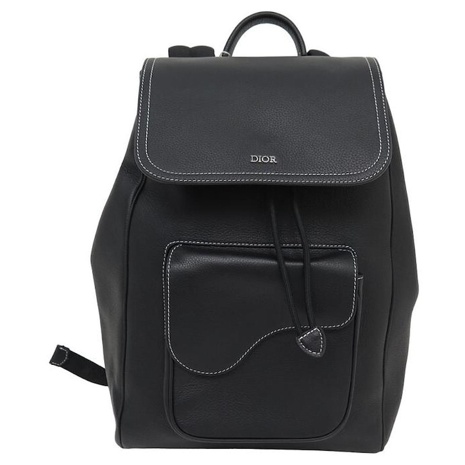 NEW CHRISTIAN DIOR SADDLE BACKPACK BLACK SEED LEATHER BACKPACK BAG ref ...