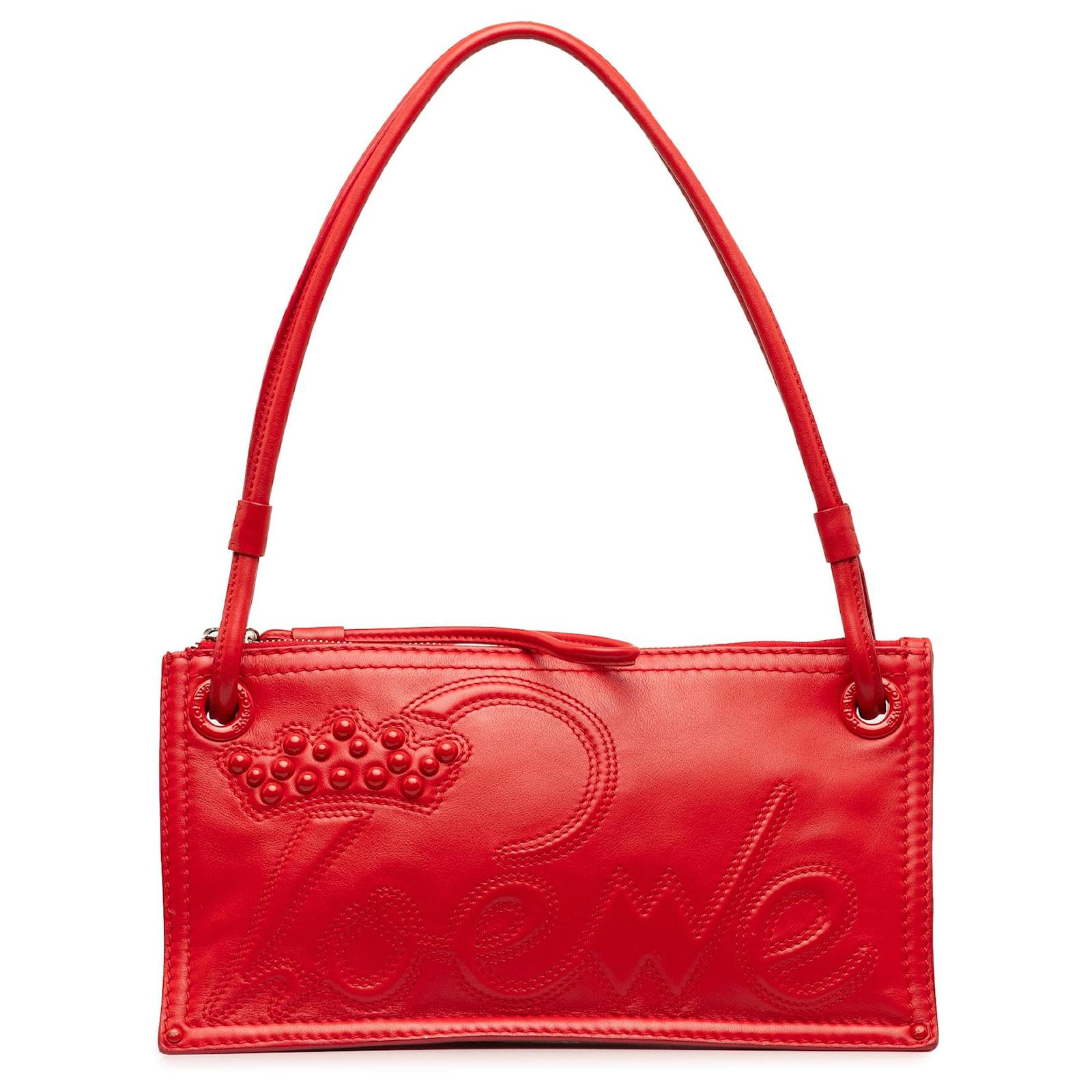 Loewe Red Logo Shoulder Bag Leather Pony-style calfskin ref.1260232 ...
