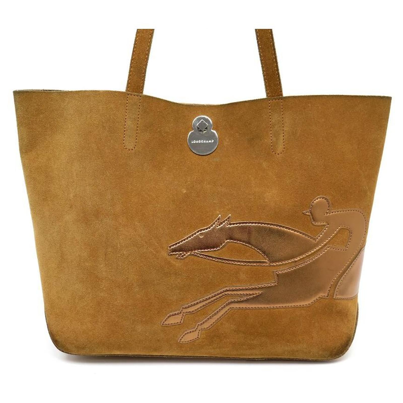 LONGCHAMP CABAS CAVALCADES L HANDBAG1379884226 CAMEL SUEDE HAND BAG ref ...