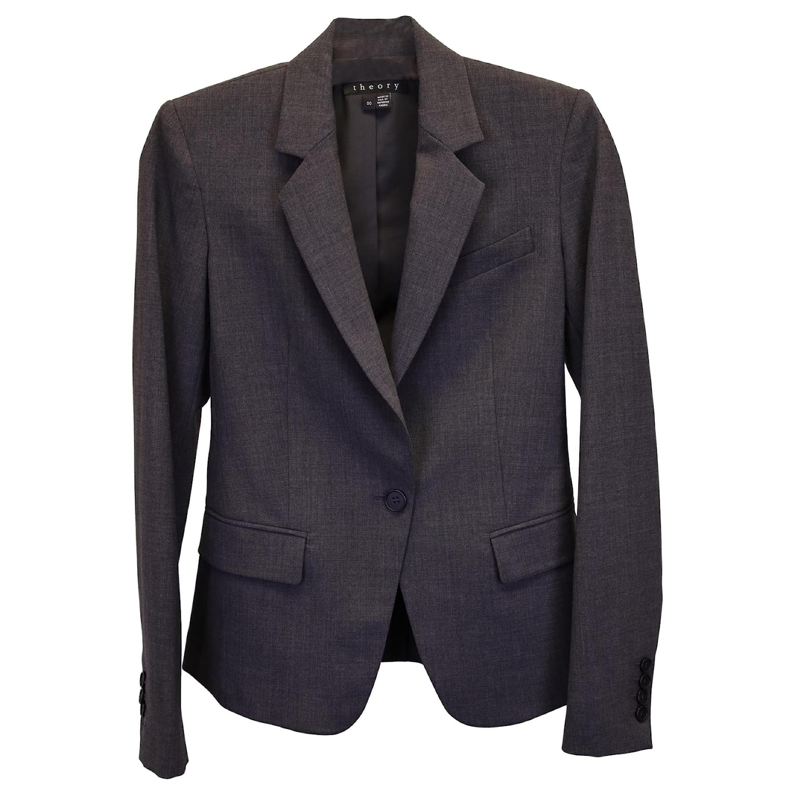 Theory Single-Breasted Slim-Fit Blazer in Charcoal Wool Dark grey ref ...