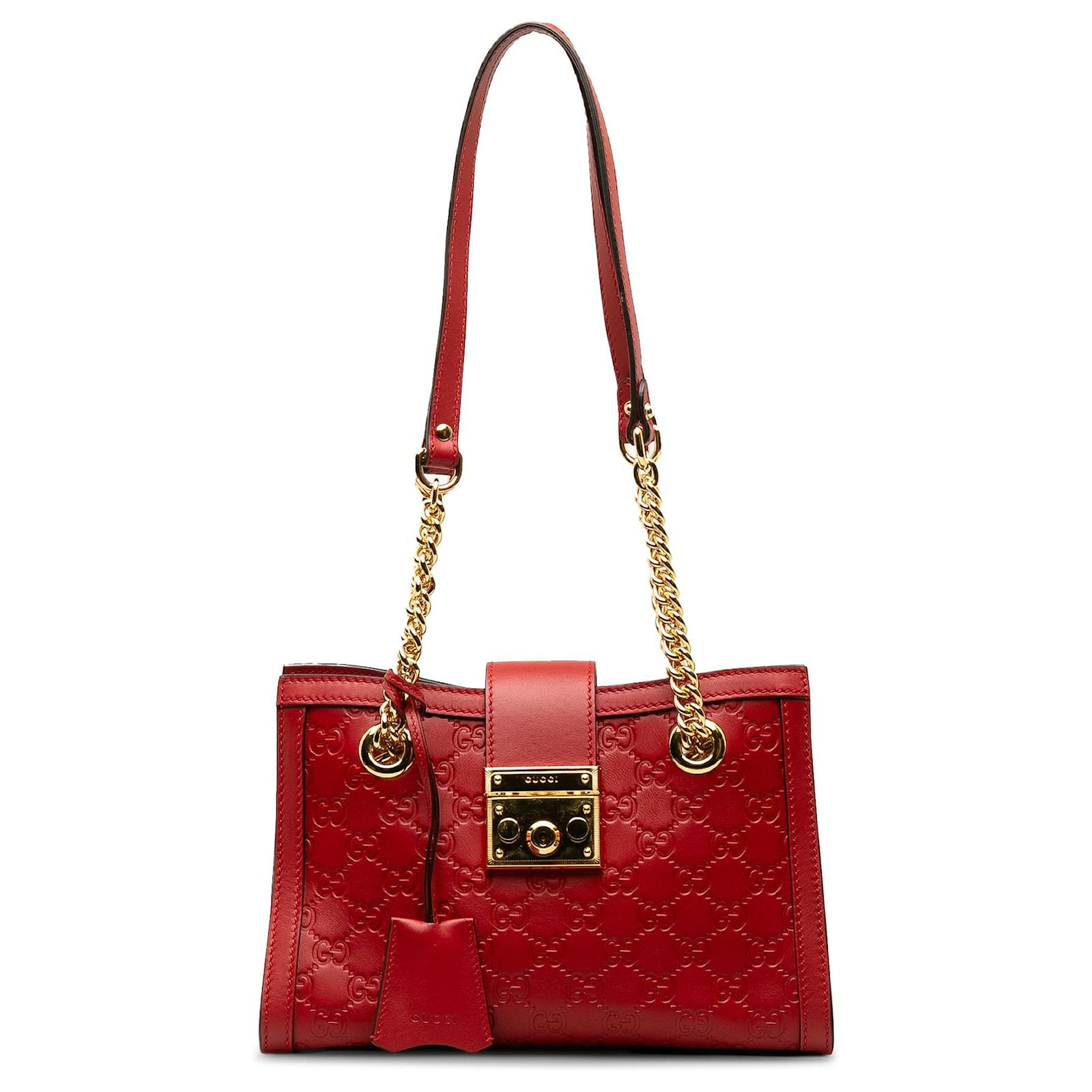 Gucci Red Small Guccissima Padlock Tote Leather Pony-style calfskin ref ...