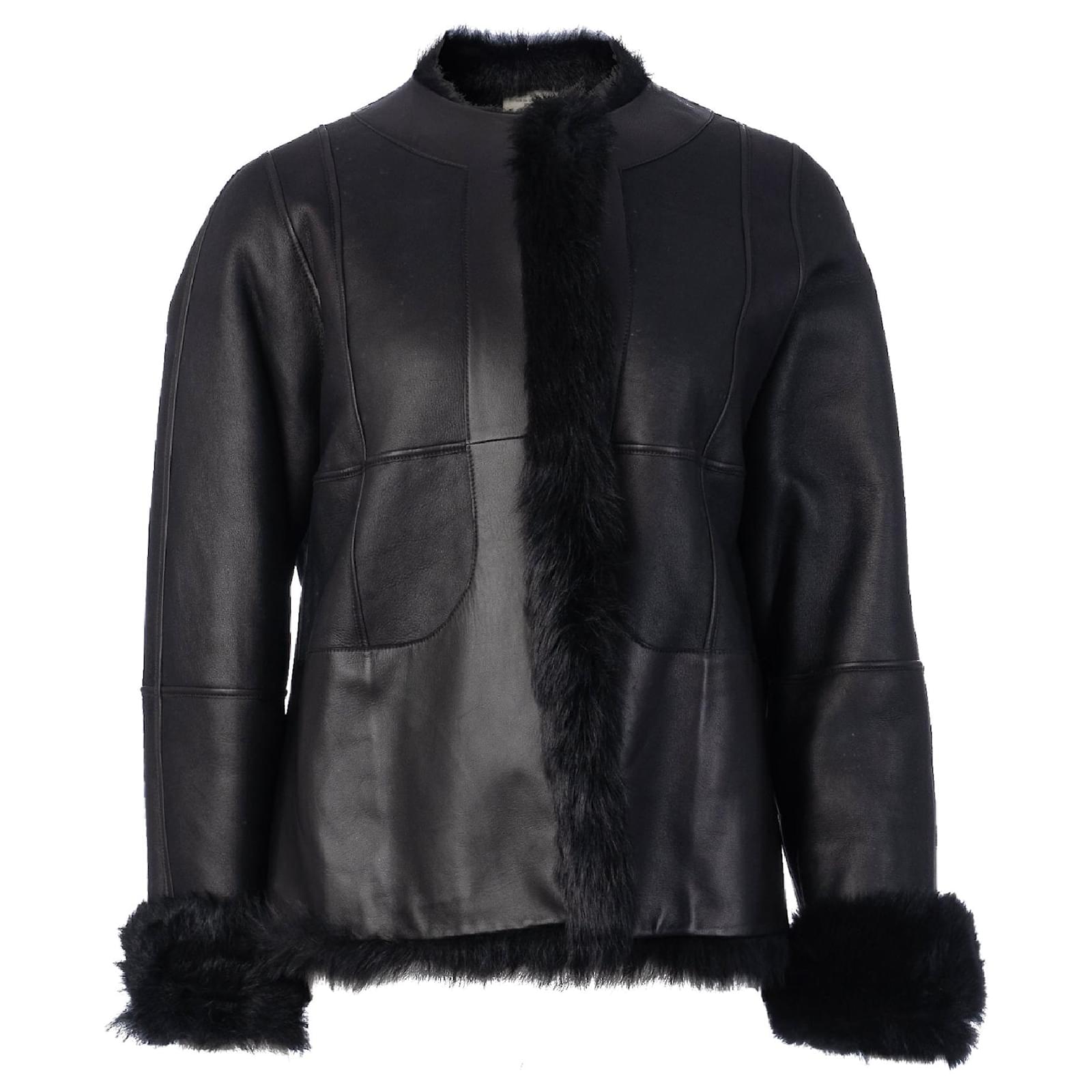 Hermès Fur Trimmed Leather Jacket Black ref.1285802 - Joli Closet