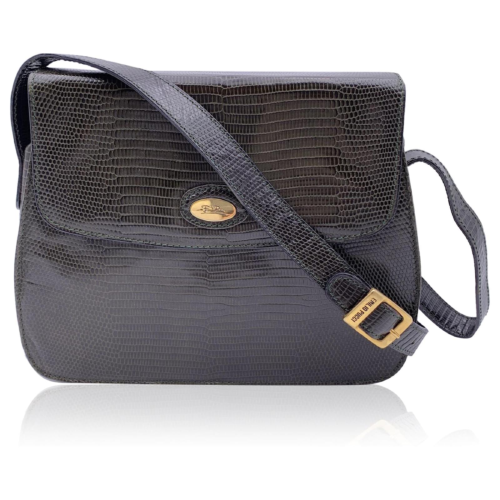Emilio Pucci Vintage Dark Green Leather Box Shoulder Bag ref.1291199 ...
