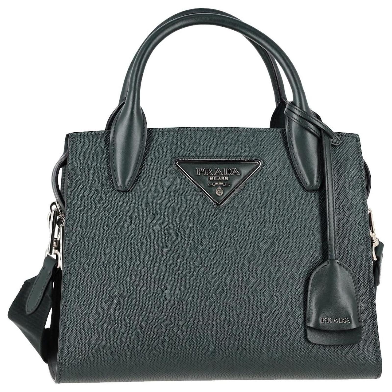 Prada Small Kristen Top Handle Bag in Green Saffiano Leather ref ...