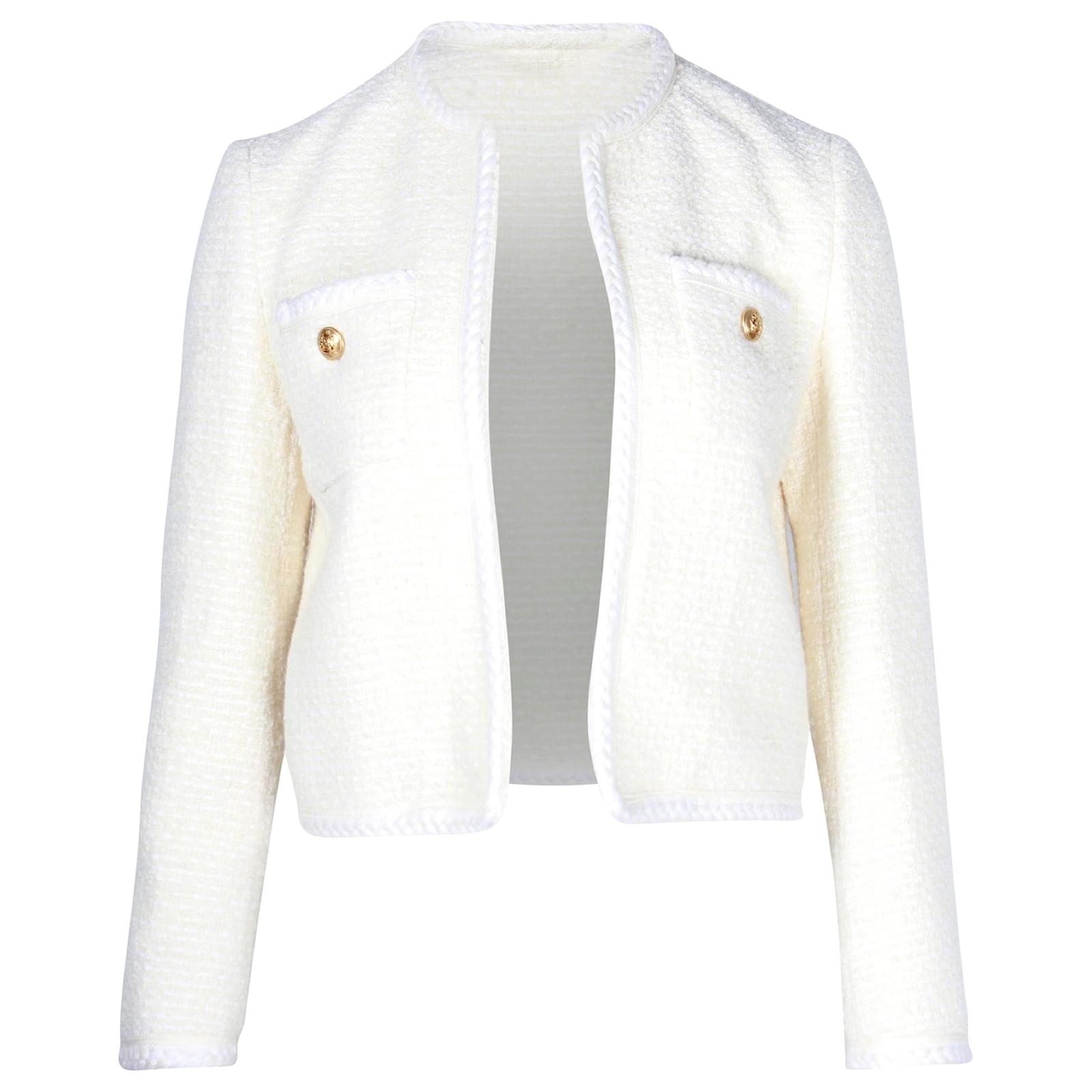 Céline Celine Open-Front Boucle Cropped Jacket in Cream Wool (Sold ...