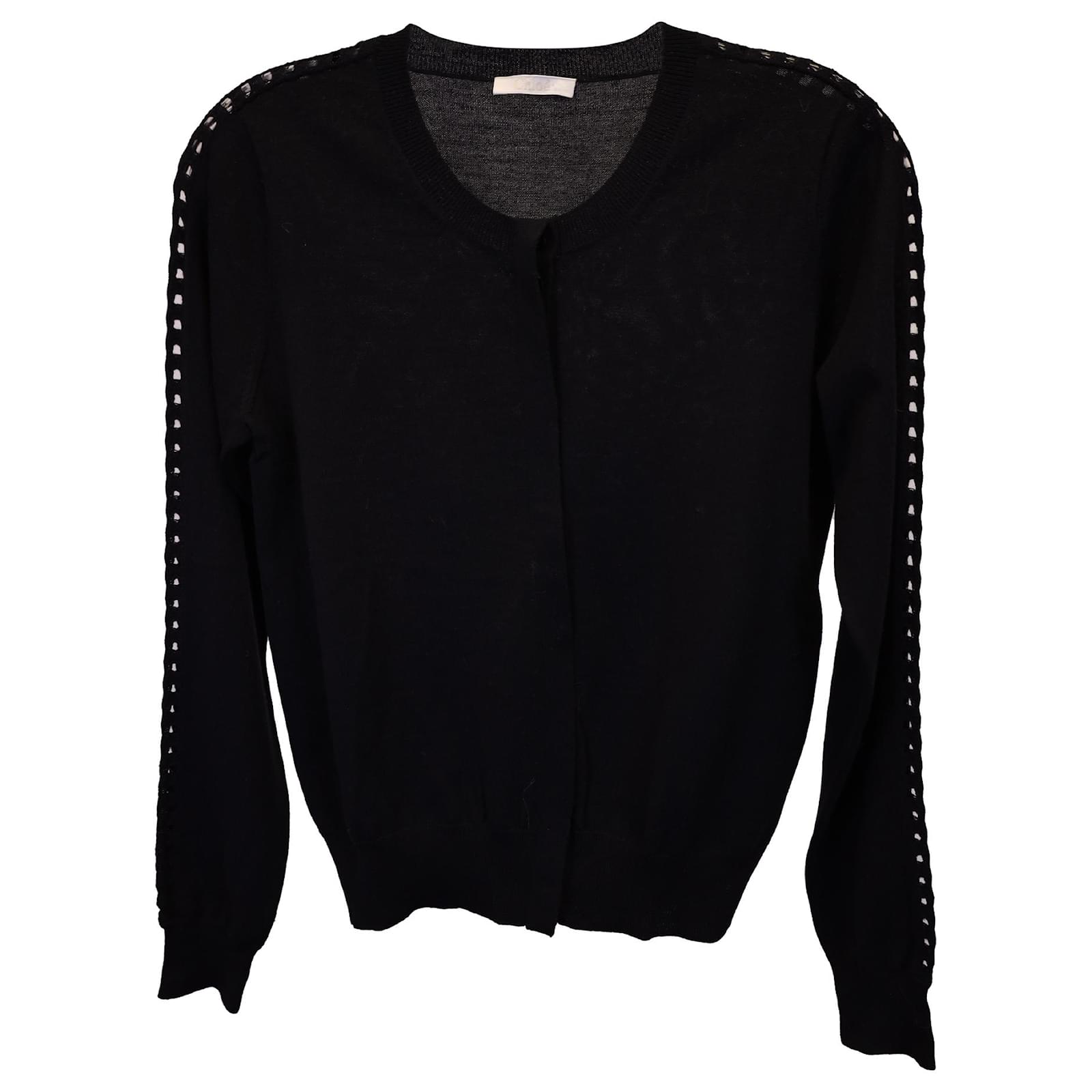 Chloé Knit Sweater with Eyelet Details in Black Cashmere Wool ref ...
