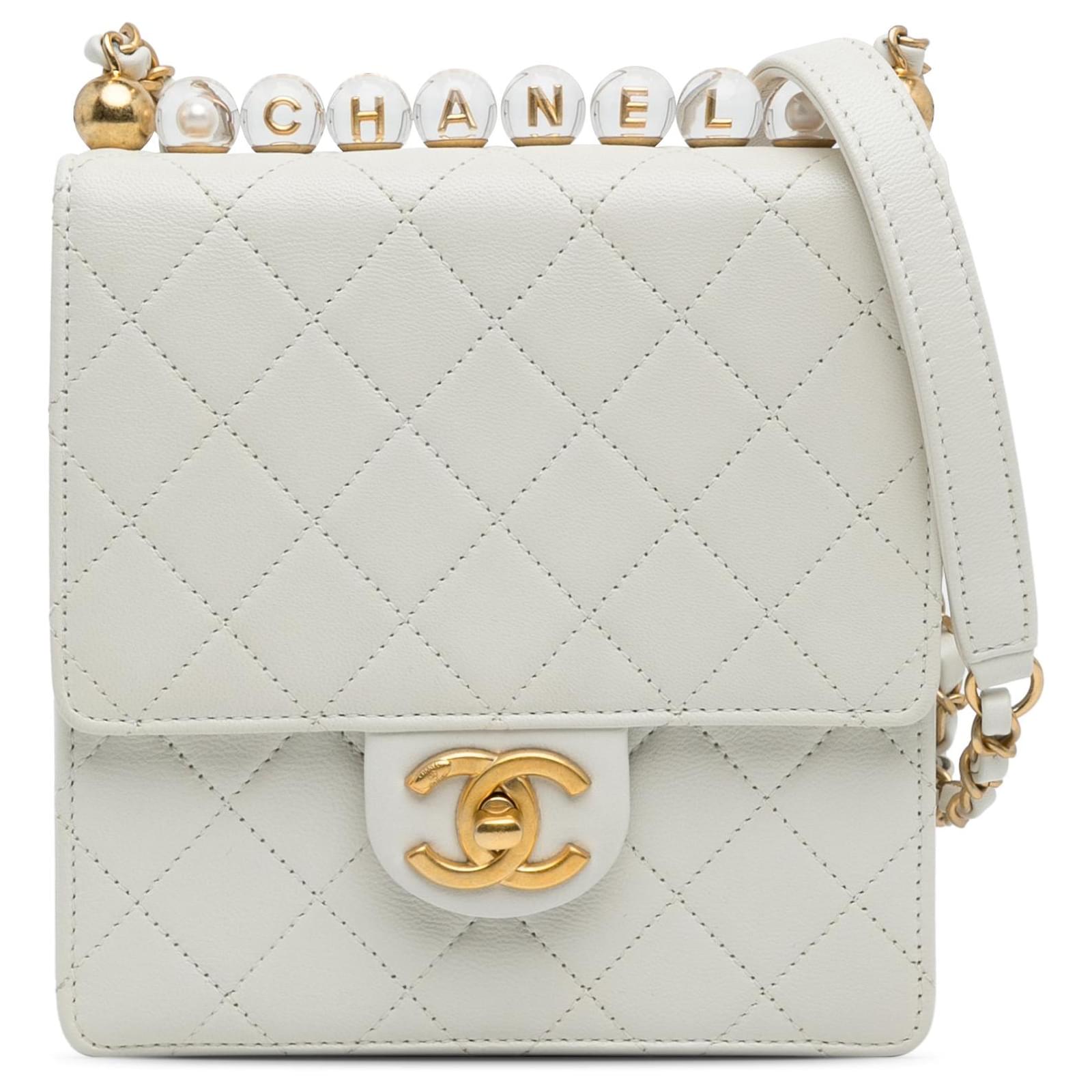White Chanel Small Chic Pearls Flap Crossbody Bag Leather ref.1293093 ...